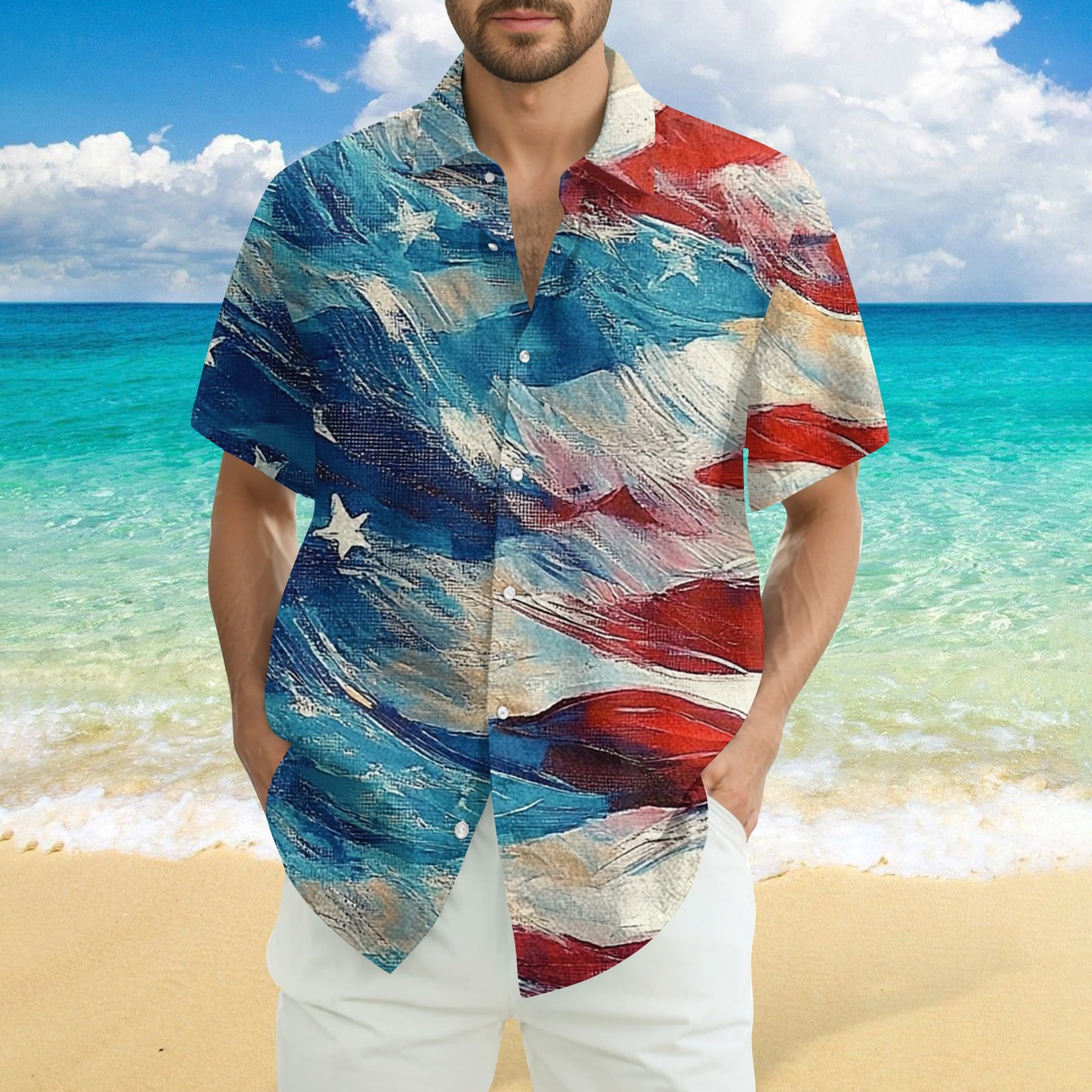 CHCNHAC Aloha Shirt Men Summer Short Sleeve Button Down Shirts Casual ...