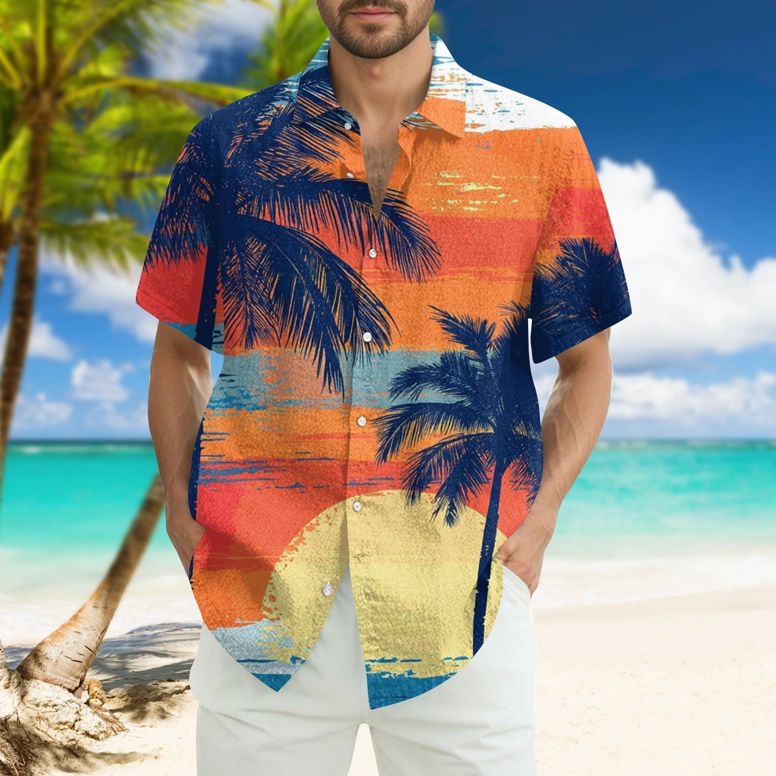 CHCNHAC Beach Shirts for Men Summer Short Sleeve Button Down Floral ...