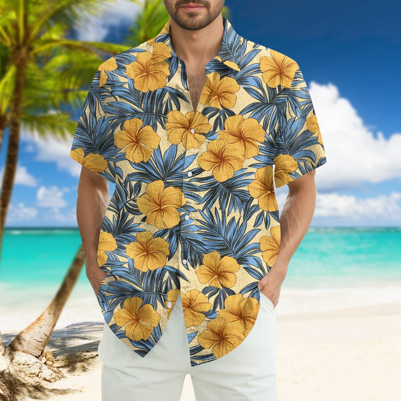 CHCNHAC Beach Shirts for Men Summer Short Sleeve Button Down Floral ...