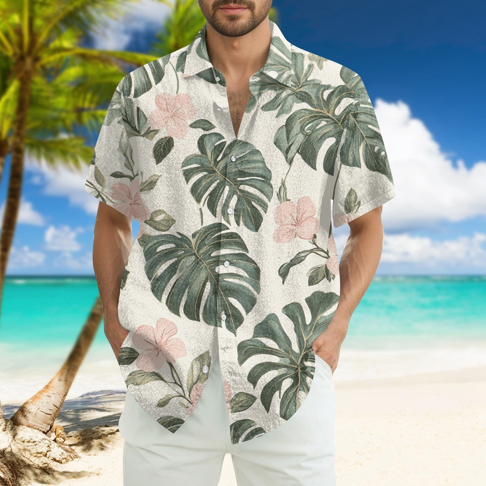 CHCNHAC Beach Shirts for Men Summer Short Sleeve Button Down Floral ...