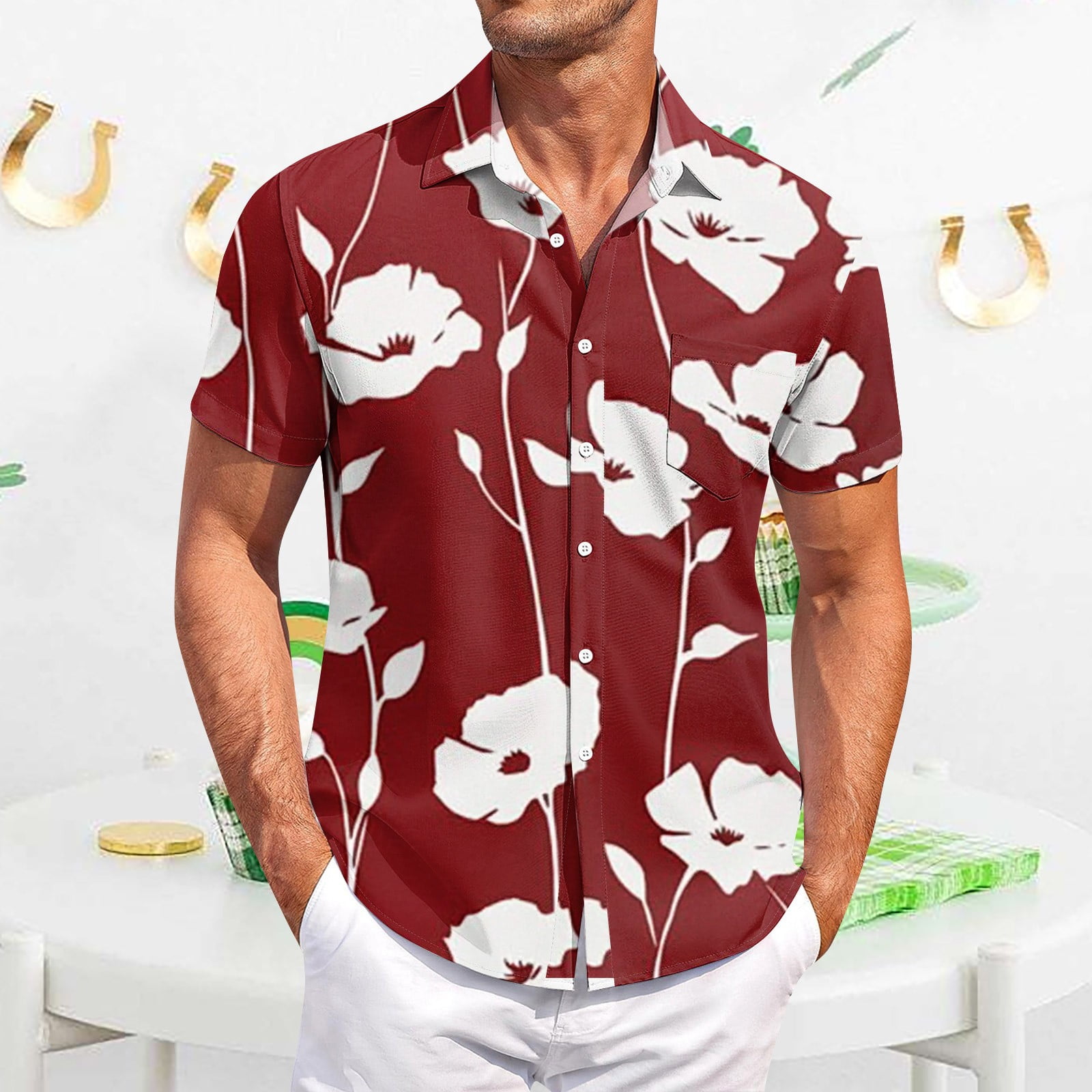 CHCNHAC Beach Shirts for Men Summer Short Sleeve Button Shirts Casual ...