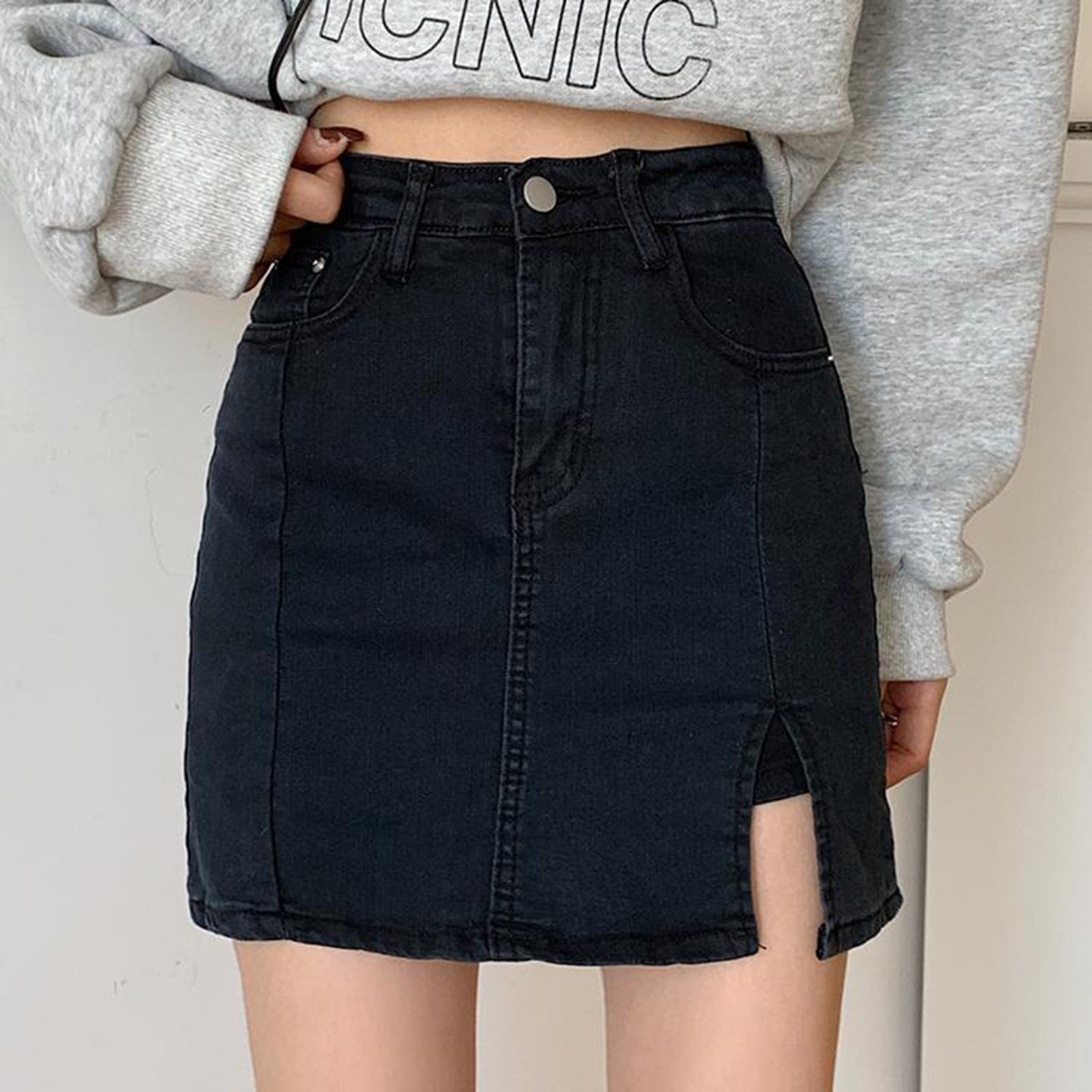 CHCNHAC Black Denim Skort for Women Stretch High Waisted Jean Skort ...