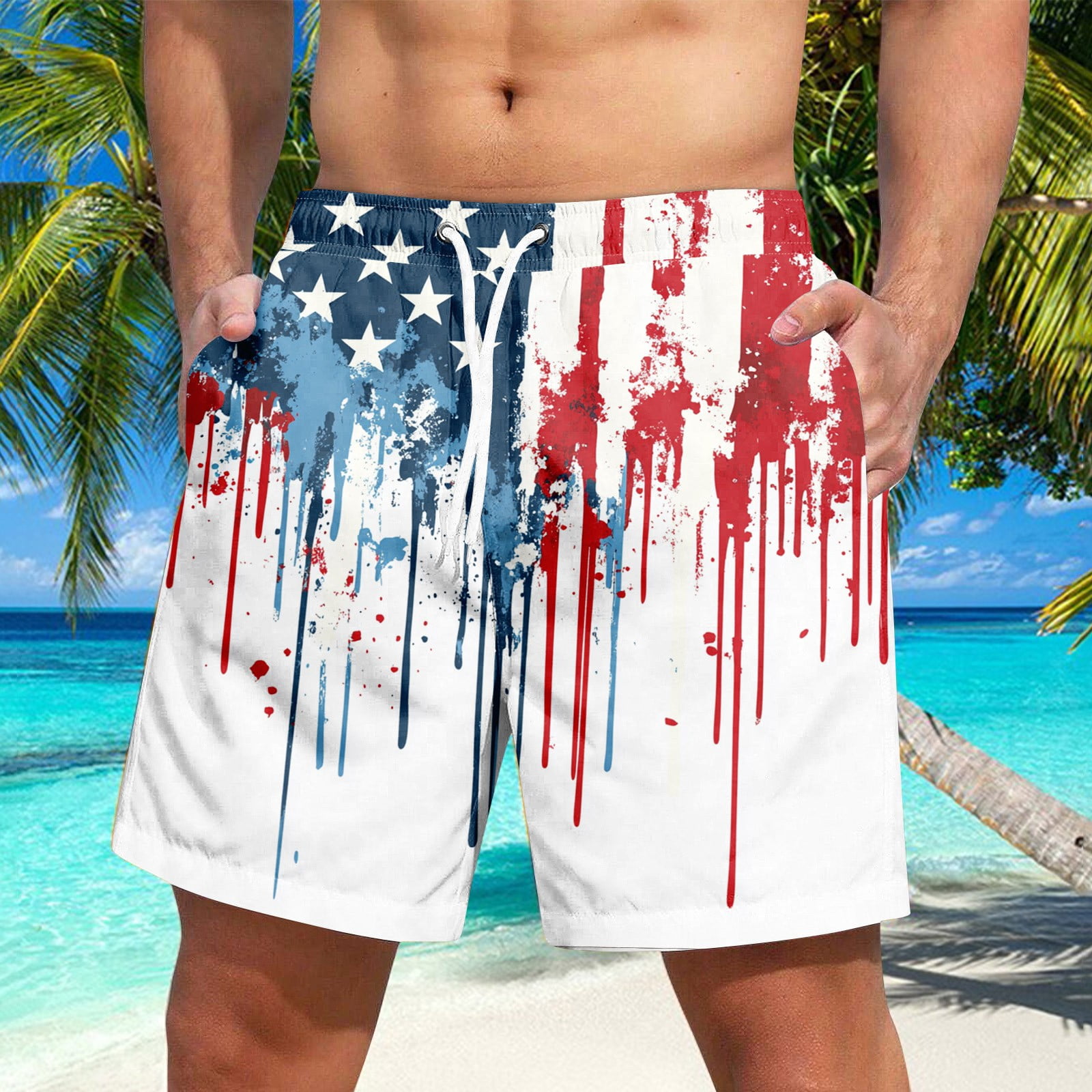 CHCNHAC Cargo Shorts for Men Independence Day Elastic Waist Drawstring ...