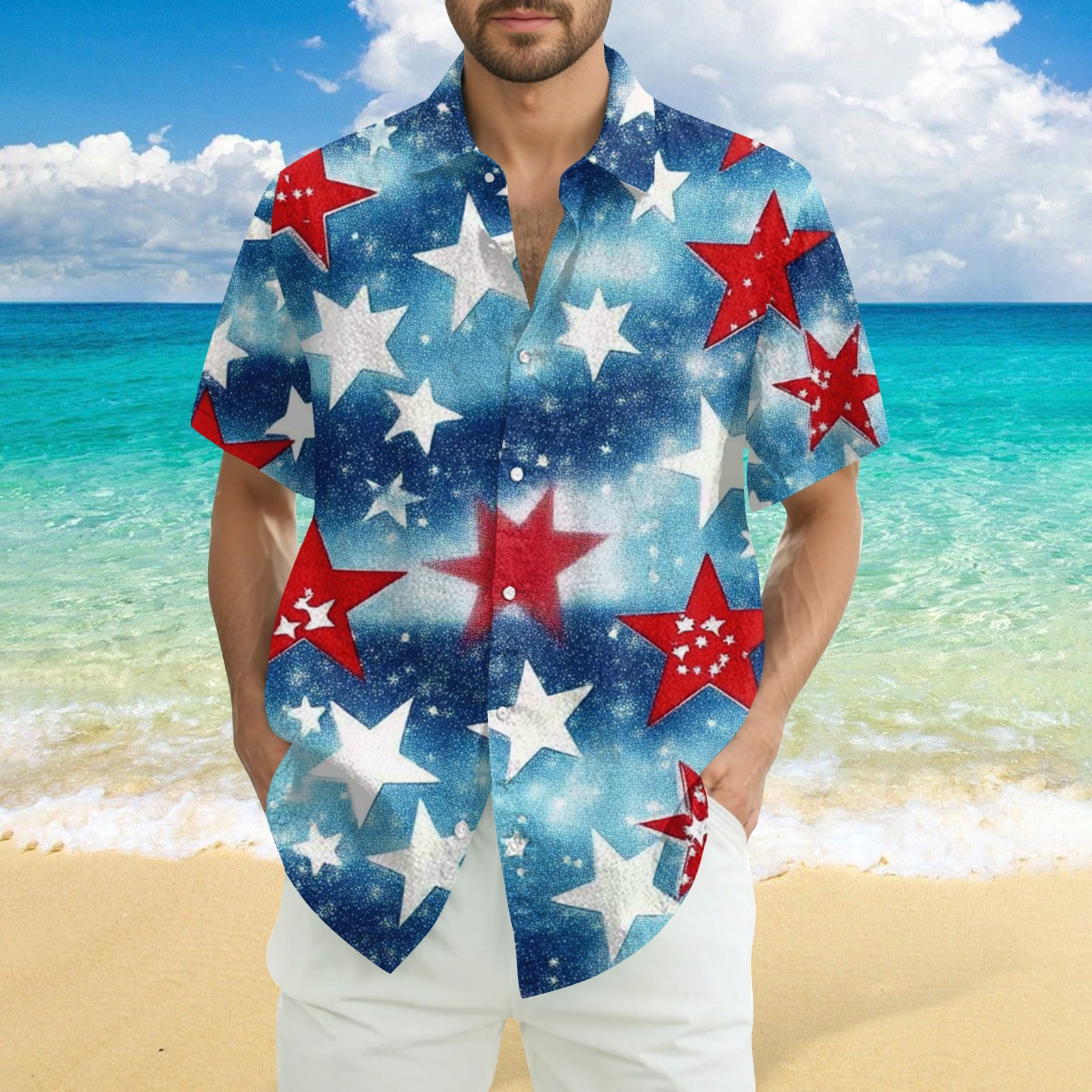 CHCNHAC Caribbean Shirts for Men Summer Short Sleeve Button Up Shirts ...