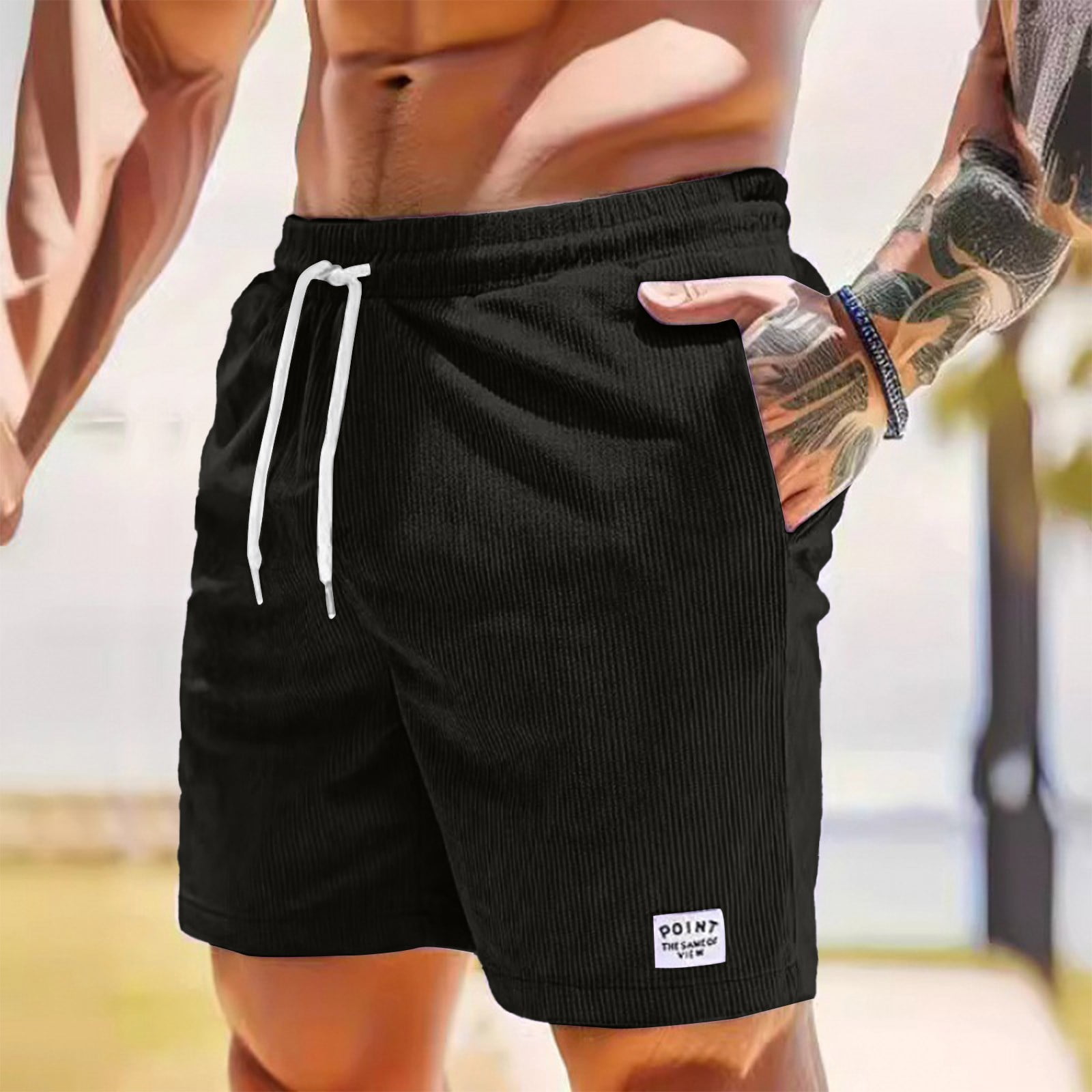 CHCNHAC Casual Corduroy Cargo Shorts for Men Knee Length Stretch Waist ...