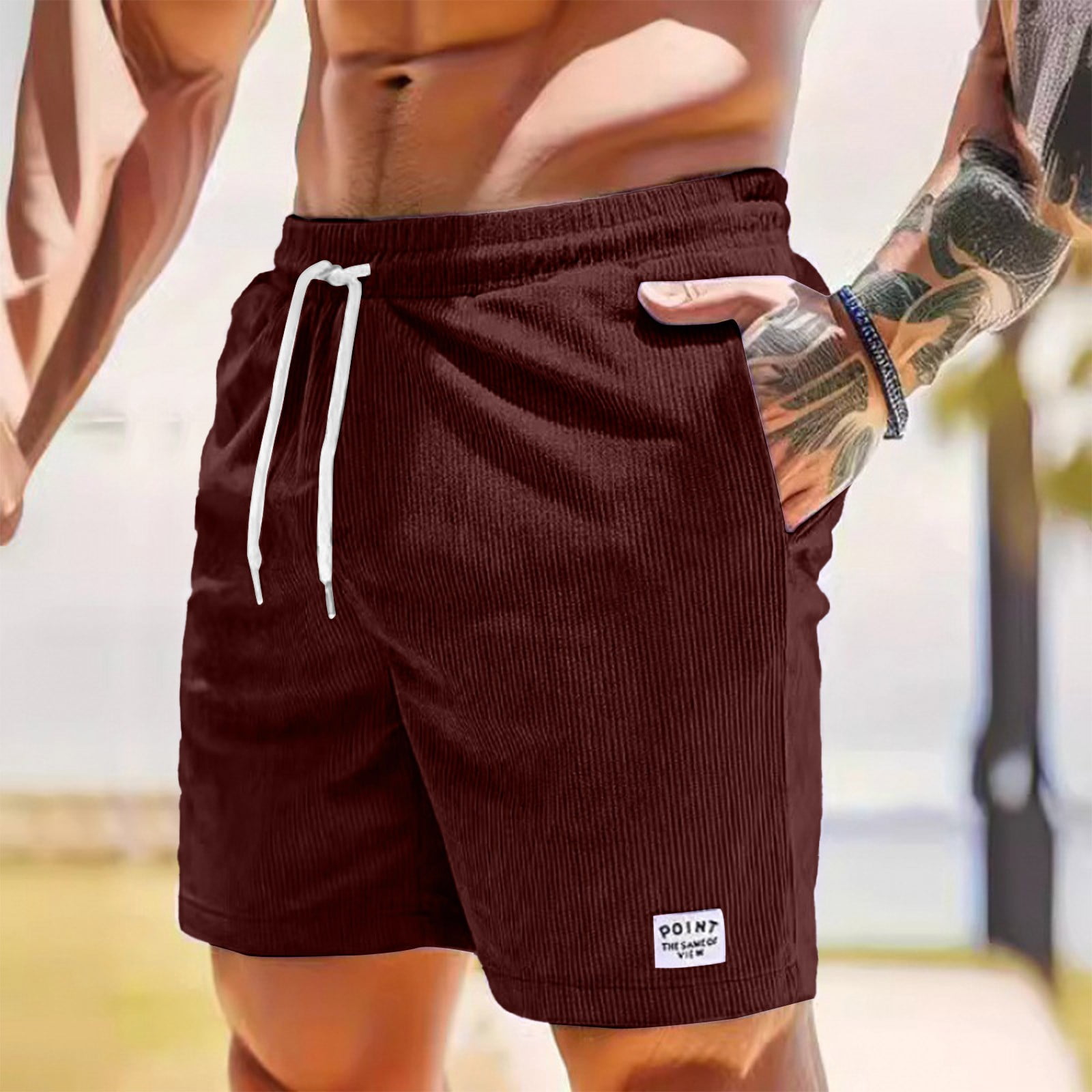 CHCNHAC Casual Corduroy Cargo Shorts for Men Below Knee Stretch ...