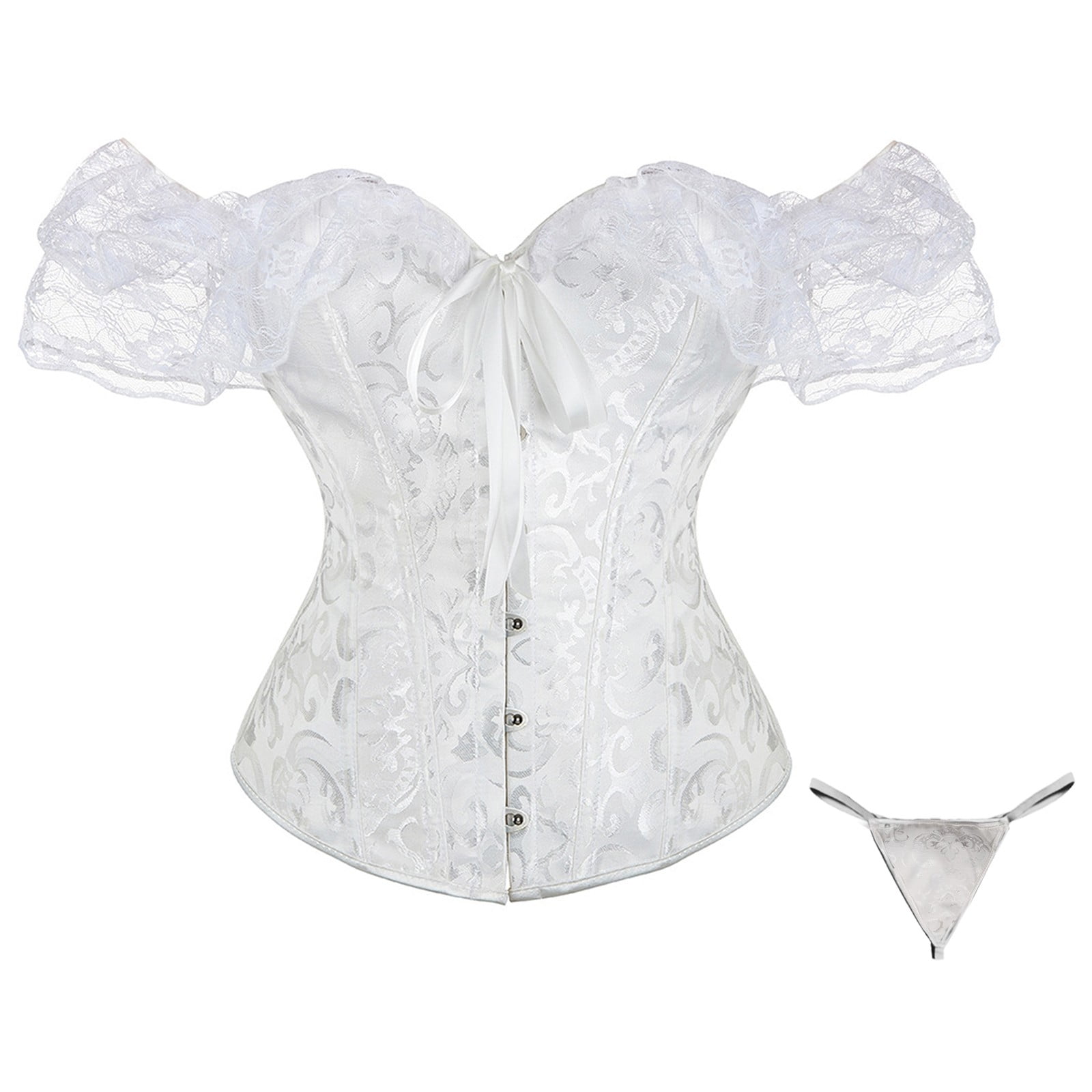 CHCNHAC Corset Tops for Women Floral Pleated Trim Renaissance Corset ...