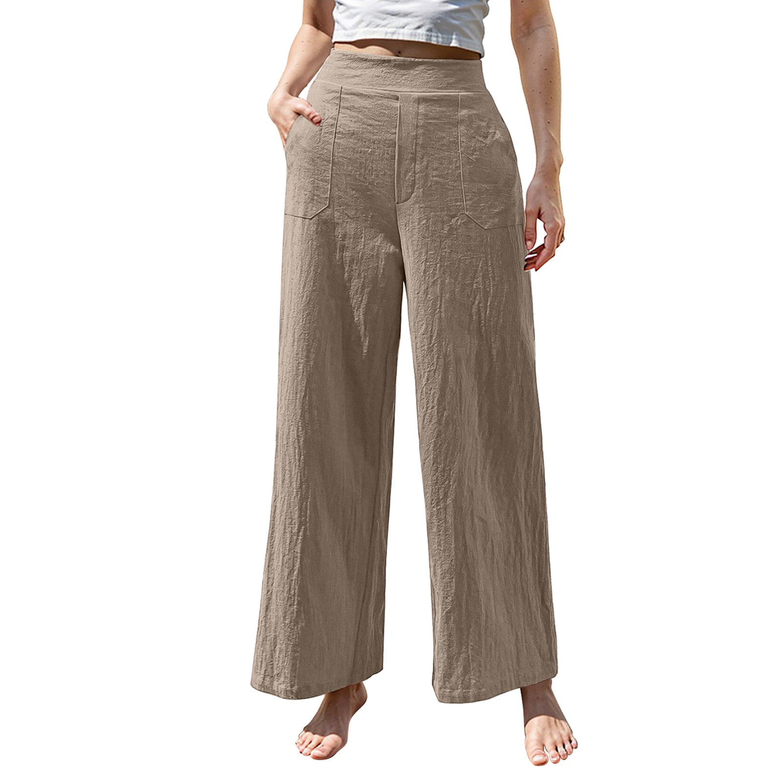 CHCNHAC Cotton Linen Pants Women Loose Palazzo Flowy Summer Pants Wide ...