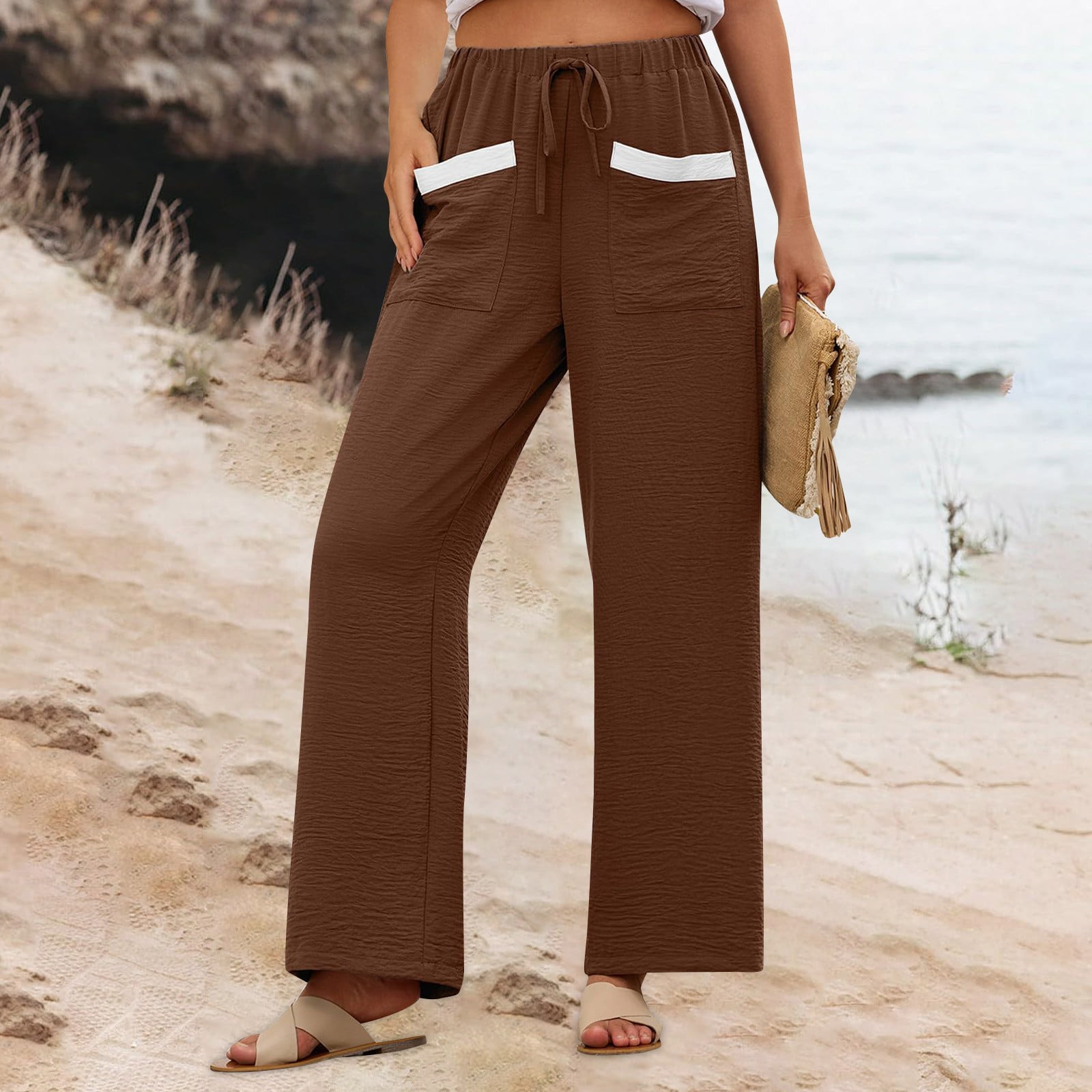 CHCNHAC Cotton Linen Pants Women Loose Palazzo Pant Wide Leg Boho Pants ...