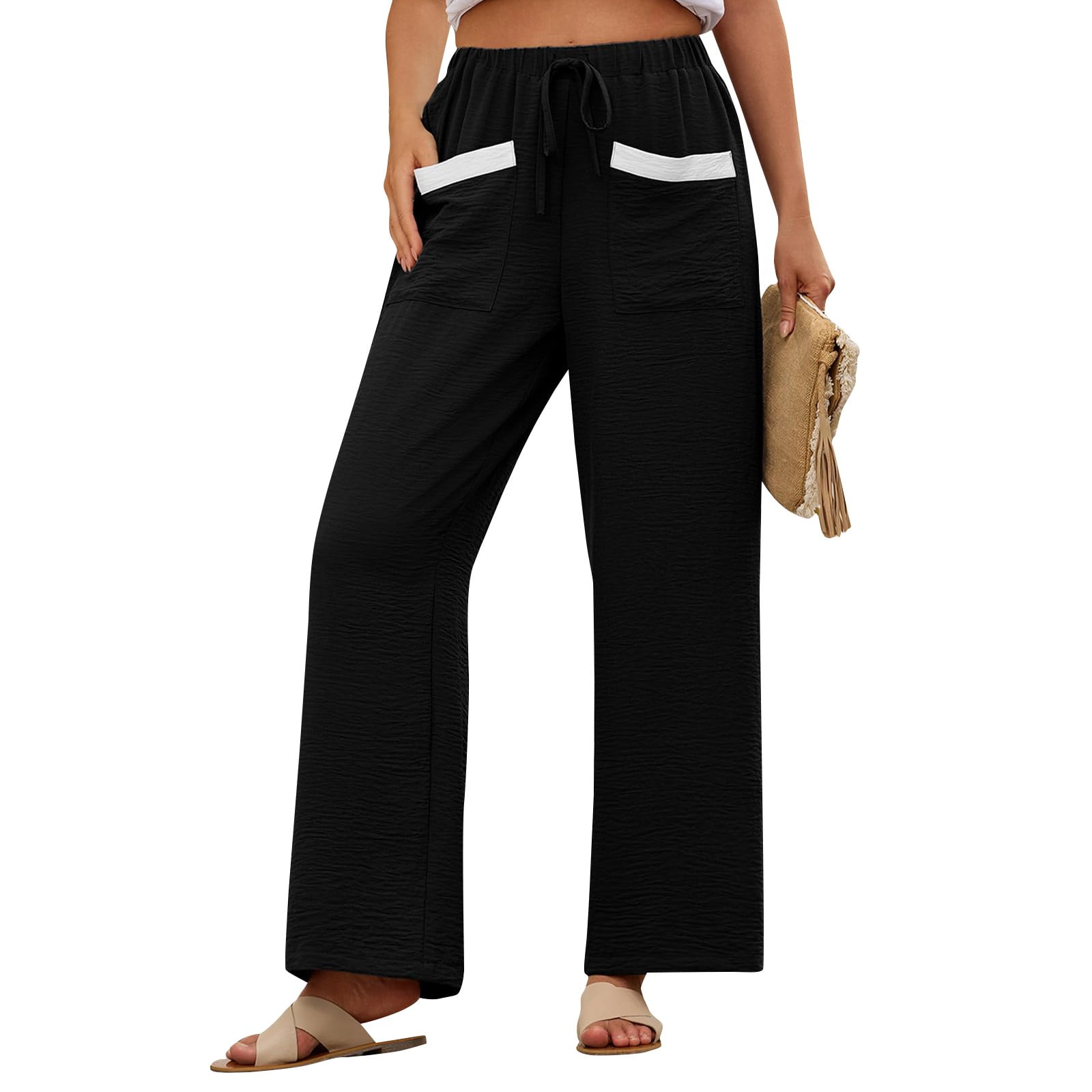 CHCNHAC Cotton Linen Pants Women Palazzo Flowy Linen Pant Baggy Wide ...