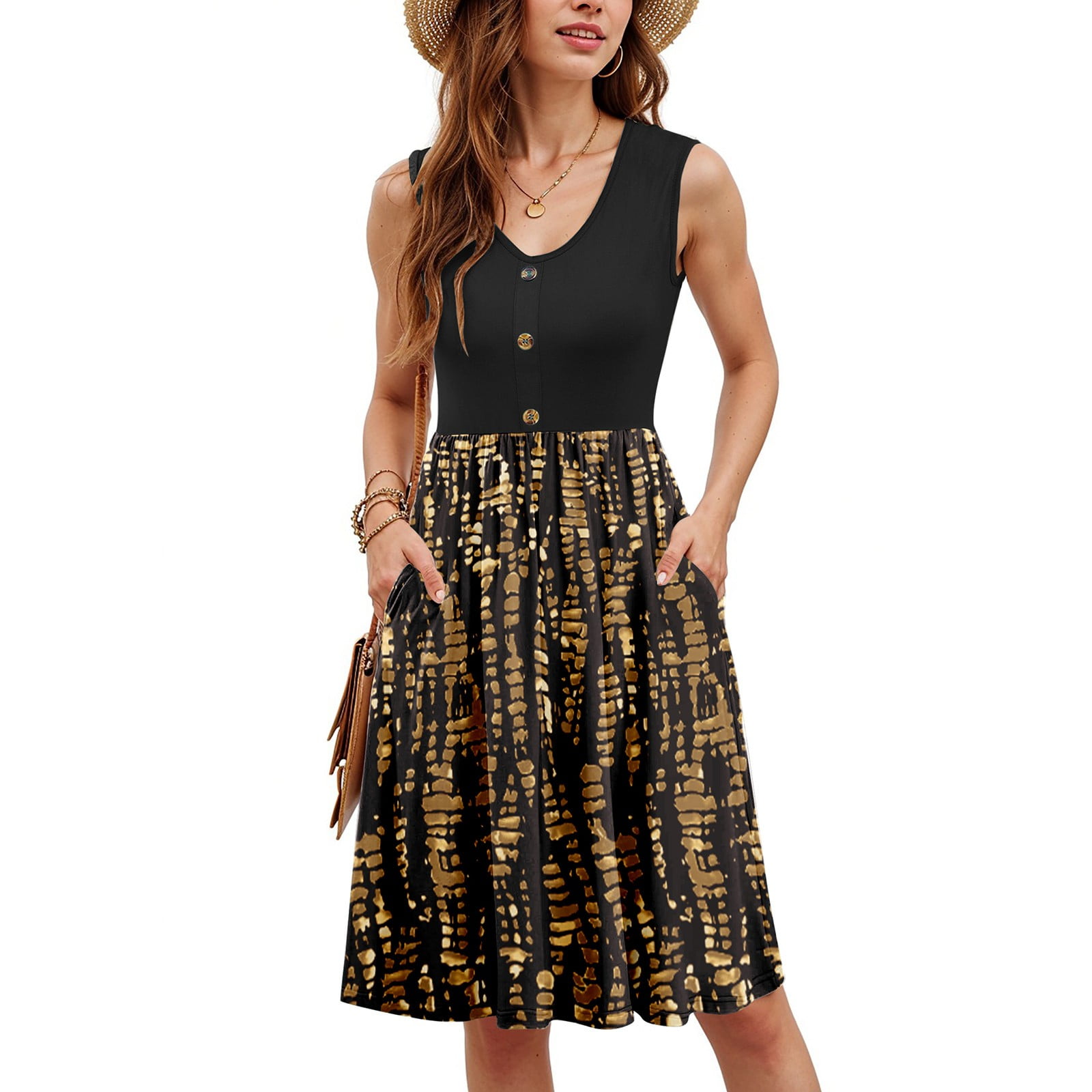 CHCNHAC Floral Midi Dresses For Women 2025 Swing Flowy Modest Dresses ...