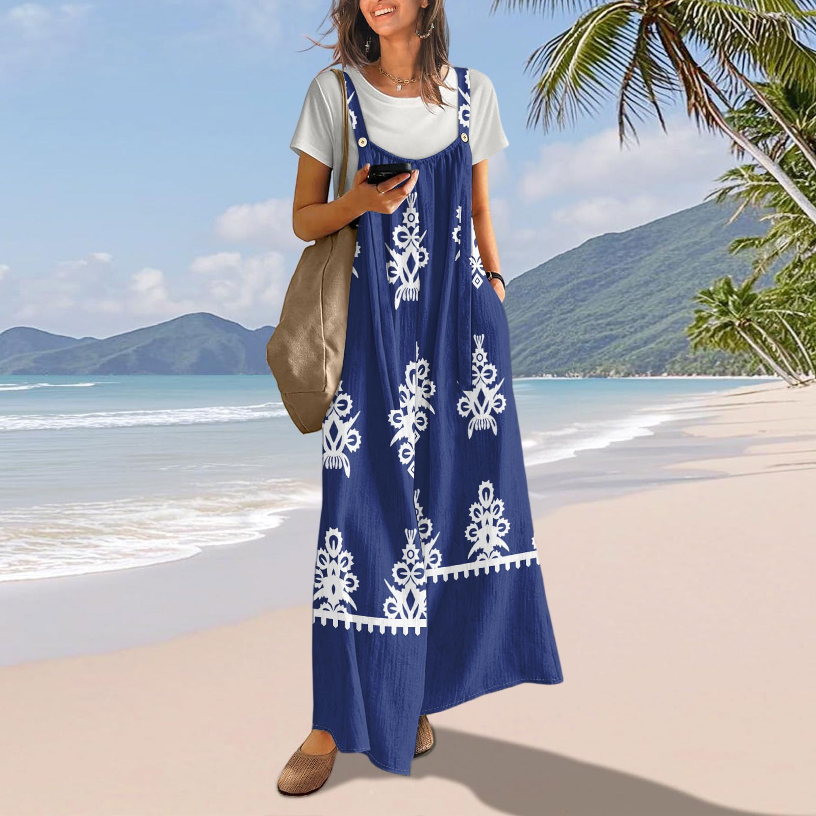 CHCNHAC Floral Overalls Women Casual Bohemian Floral Pleated Jumpsuits ...