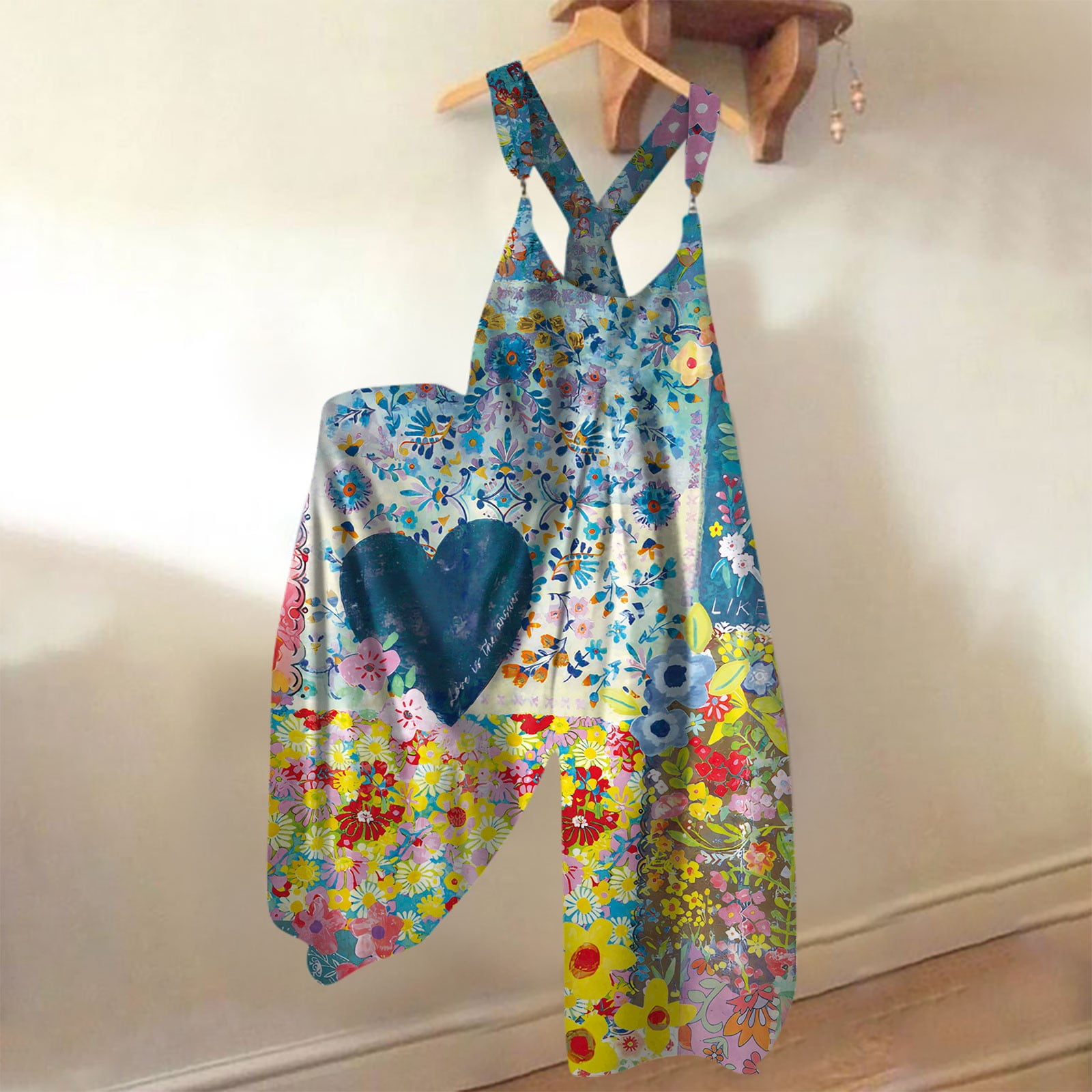 CHCNHAC Floral Overalls for Women Summer Sleeveless Wide Leg Romper ...