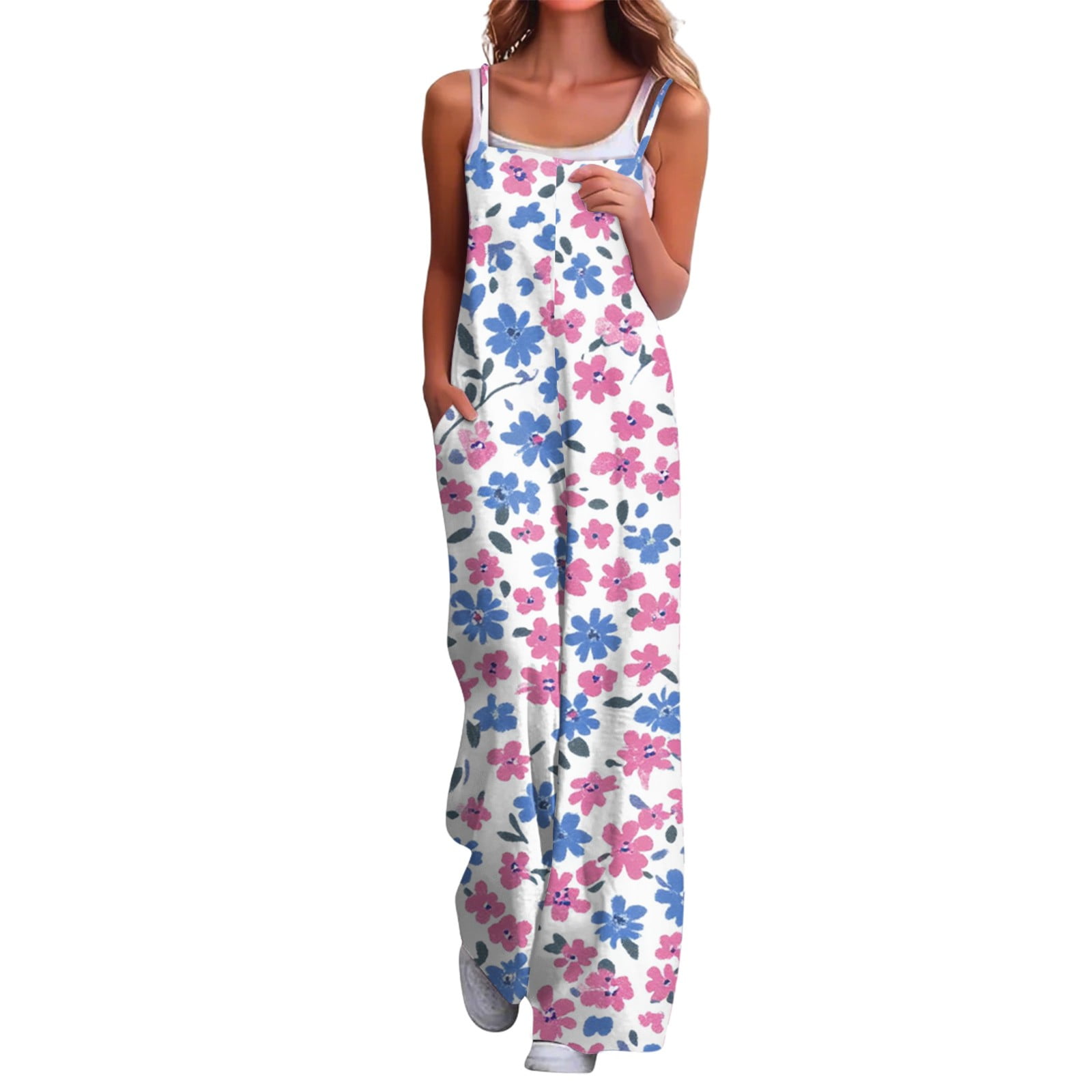 CHCNHAC Floral Overalls for Women Trendy Wide Leg Relaxed Fit Rompers ...