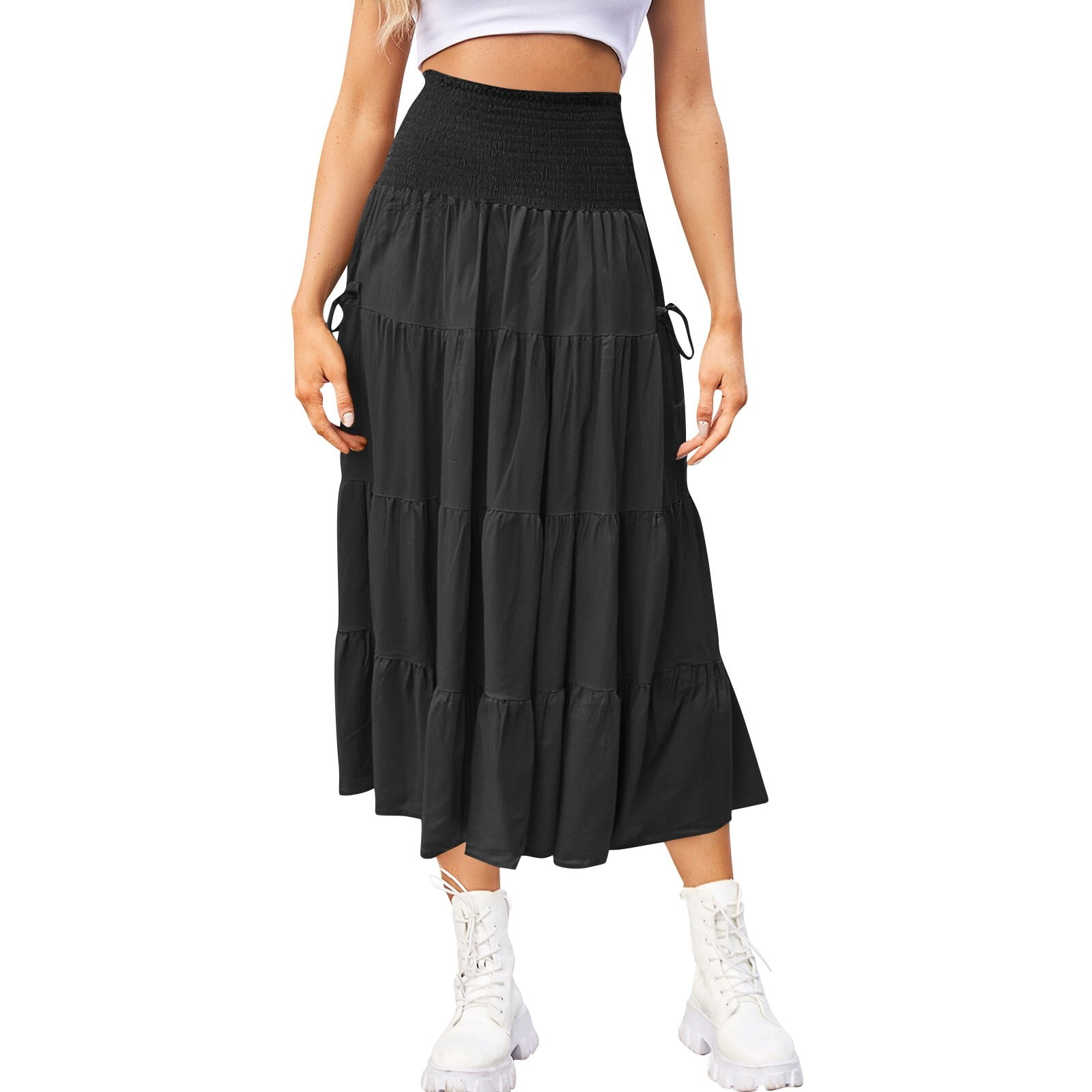 CHCNHAC Flowy Skirts for Women Boho High Waist Long Flowy Skirt Cute ...