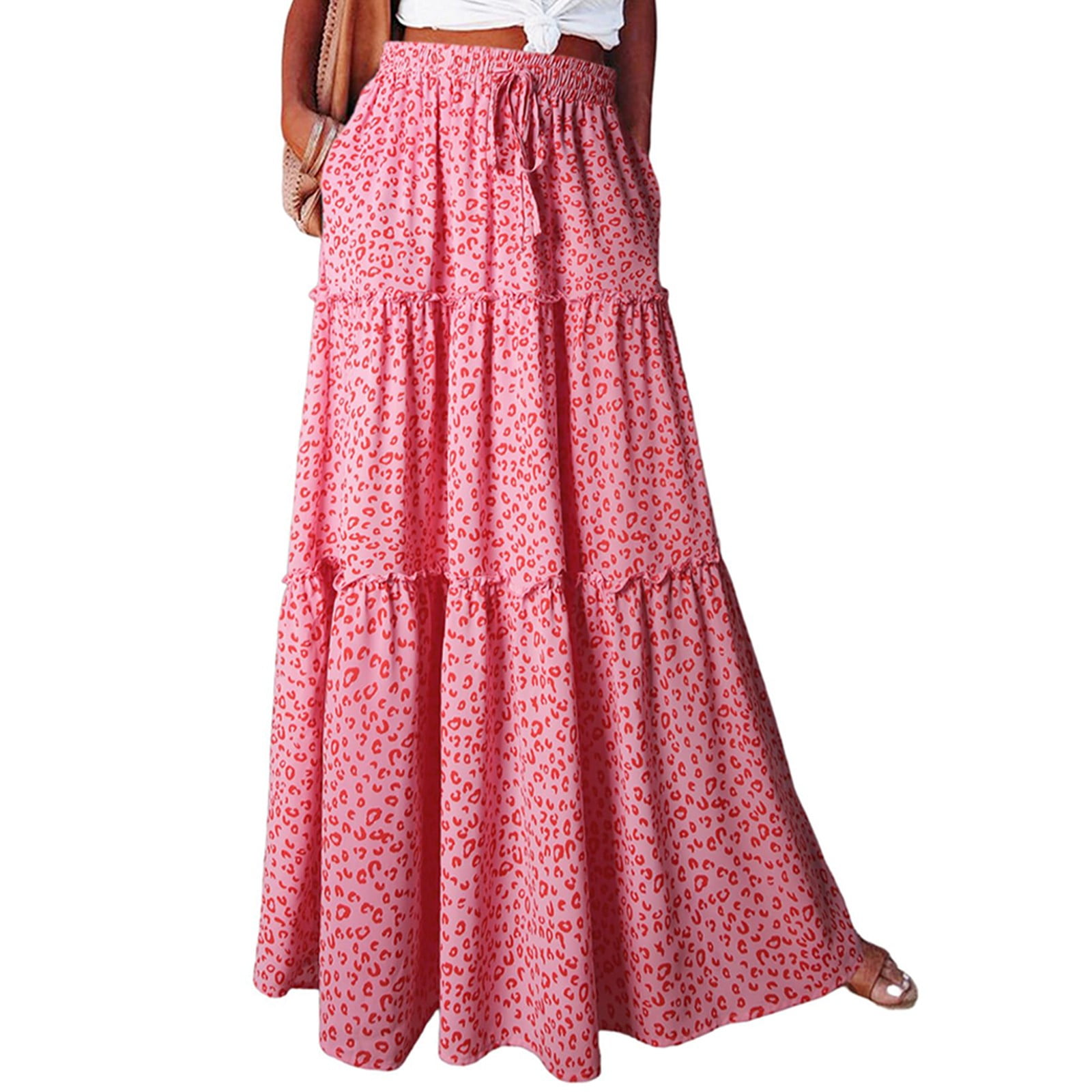 CHCNHAC Flowy Skirts for Women Tiered Floral Maxi Skirt Boho Drawstring ...