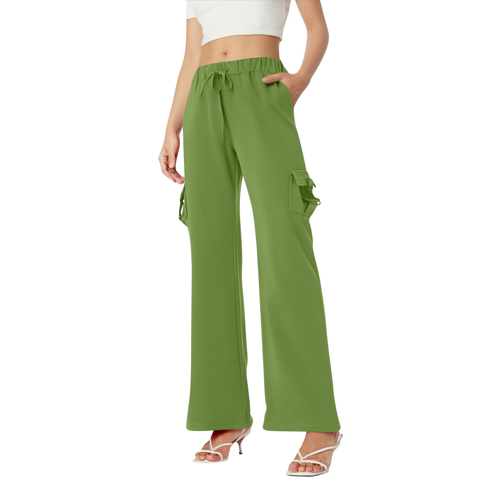 CHCNHAC Green Cargo Pants Women Loose Wide Leg Trousers Pants High ...