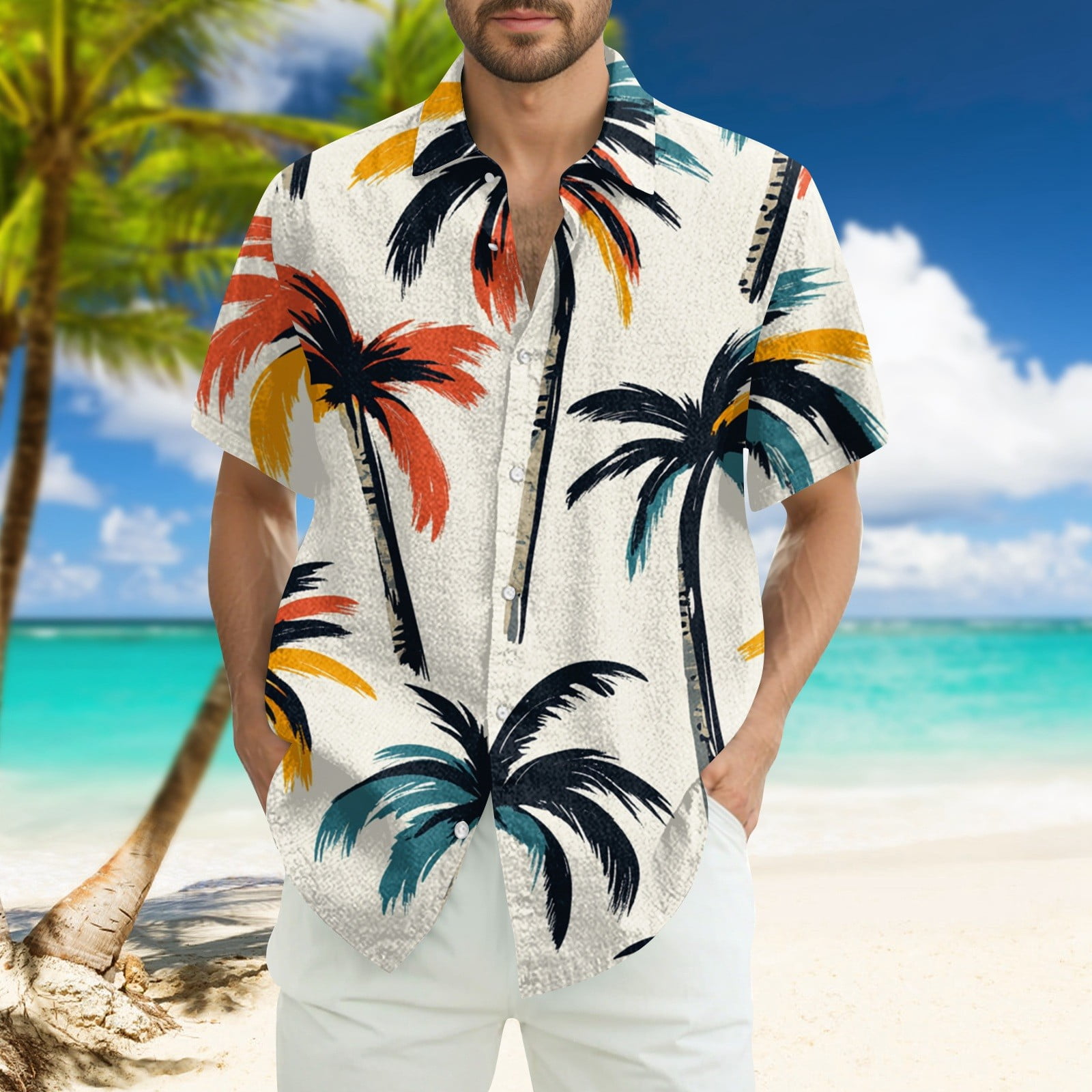 CHCNHAC Hawaiian Shirts for Men Summer Short Sleeve Button Down Floral ...