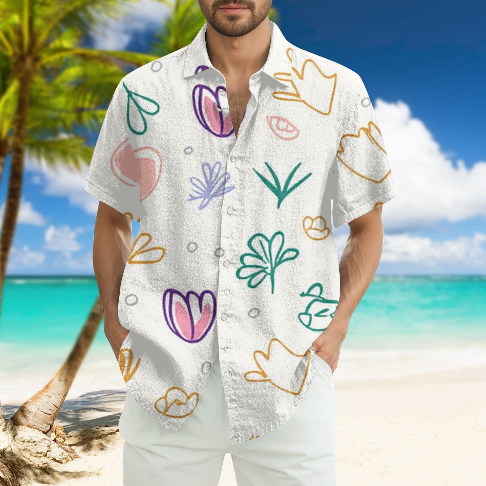 CHCNHAC Hawaiian Shirts for Men Summer Short Sleeve Button Down Floral ...