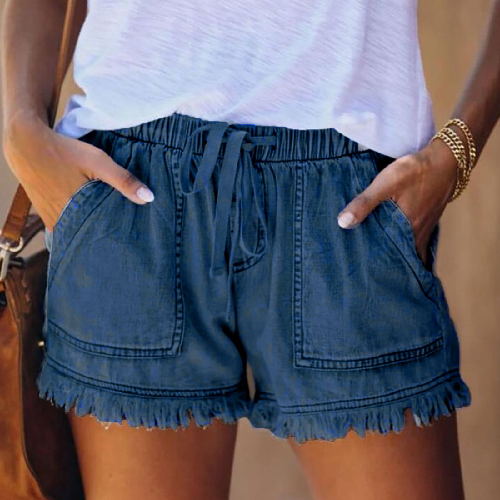 CHCNHAC Jean Shorts Womens High Waist Rip Denim Shorts Roll Up Stretchy ...