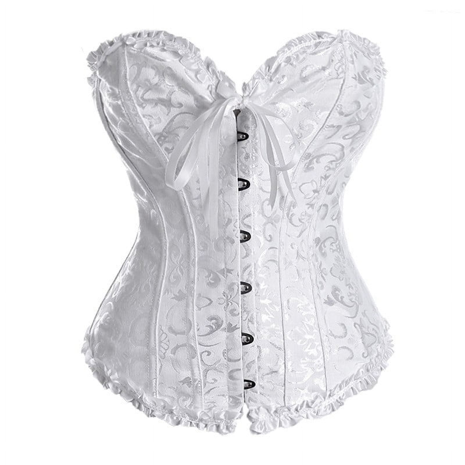 CHCNHAC Lace Corset Tops for Women Satin Boned Lace Up Renaissance ...