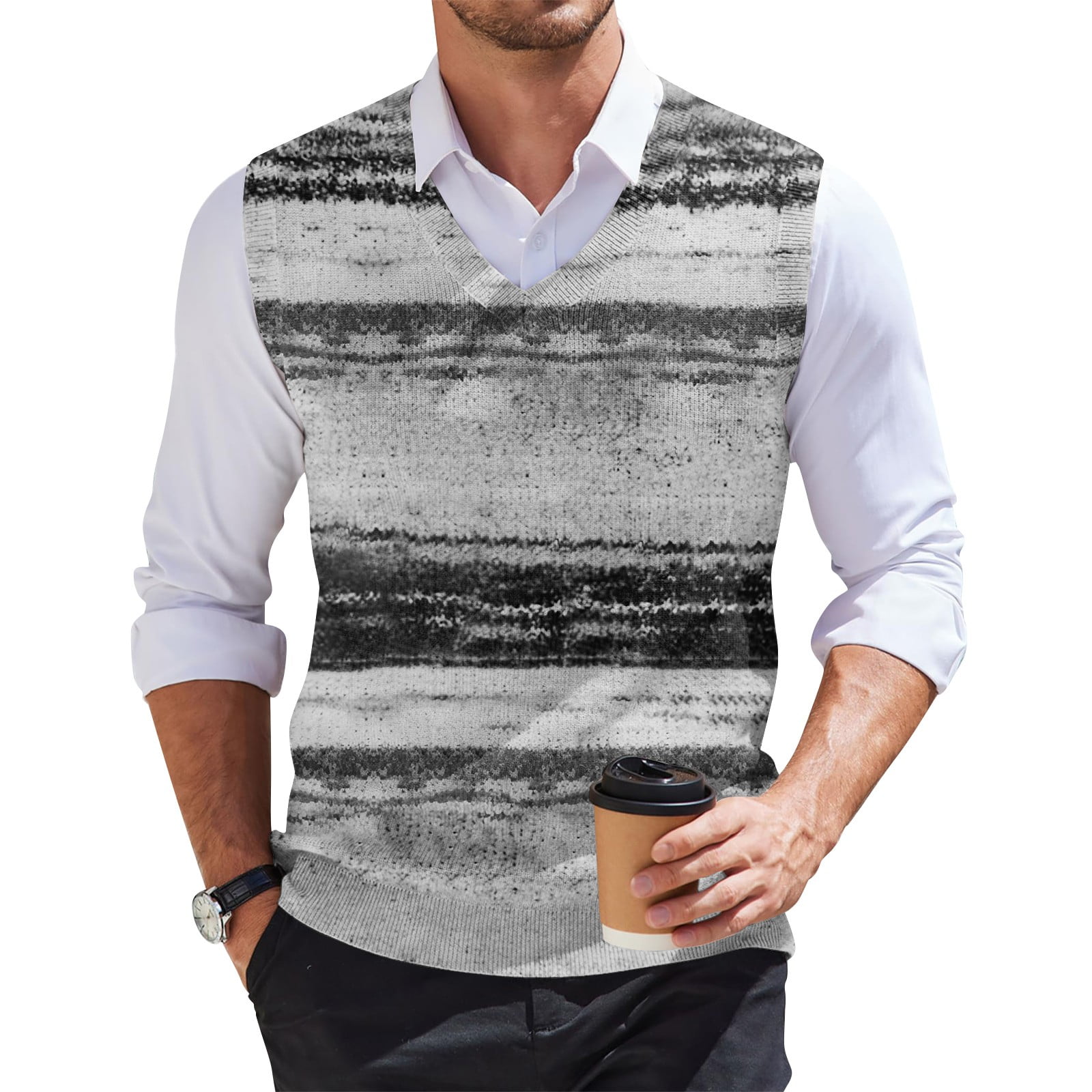 CHCNHAC Light Gray Sweater Vest Men V Neck Regular Fit Pullover Sweater ...