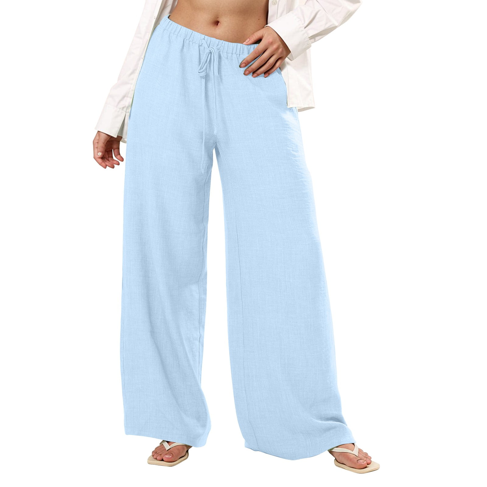 CHCNHAC Lounge Pants Women Palazzo Flowy Cotton Linen Pant Baggy Wide ...