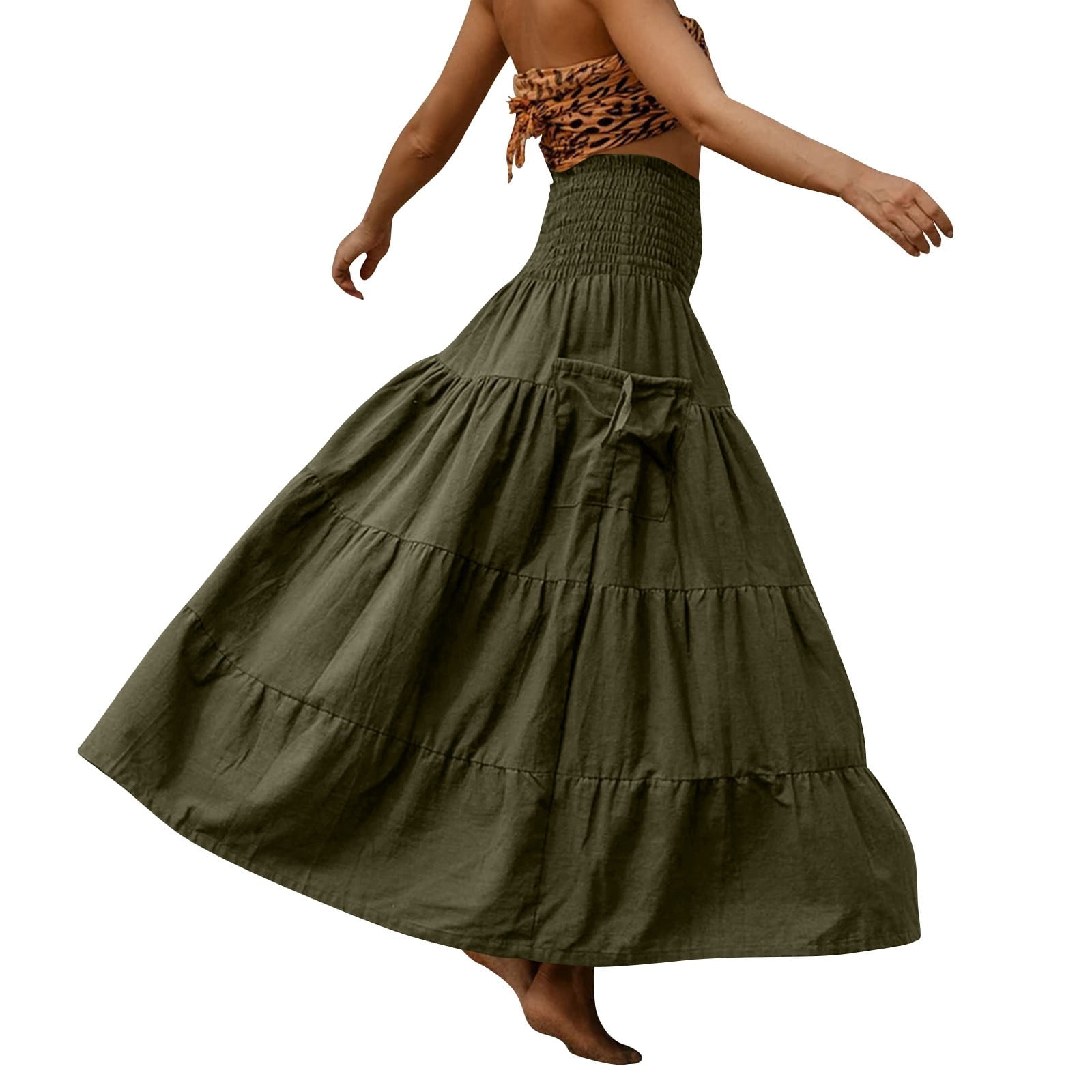 CHCNHAC Maxi Skirts for Women Bohemian Swing High Waist Long Skirt ...