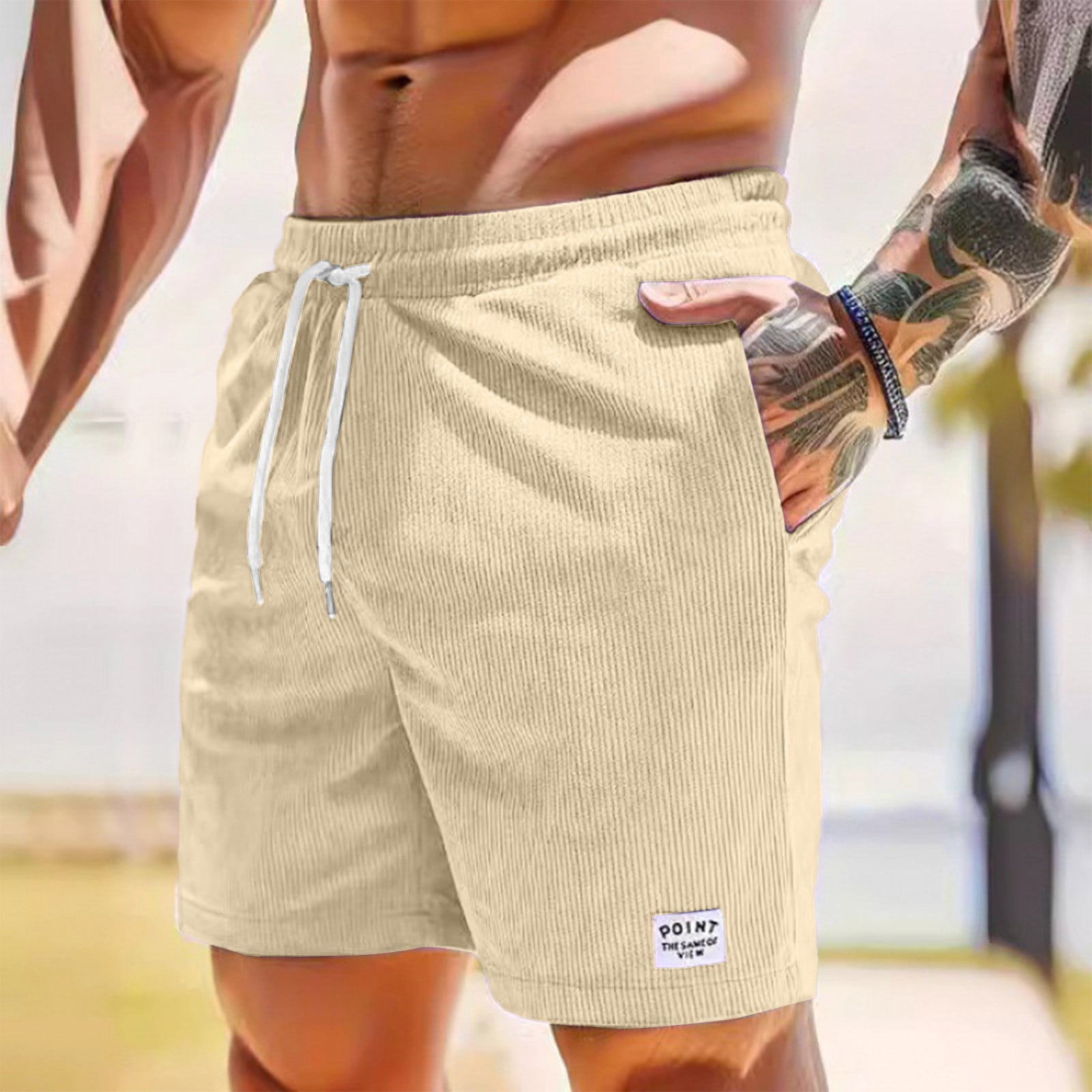 CHCNHAC Men's Chino Shorts Below Knee Stretch Waist Shorts Classic ...