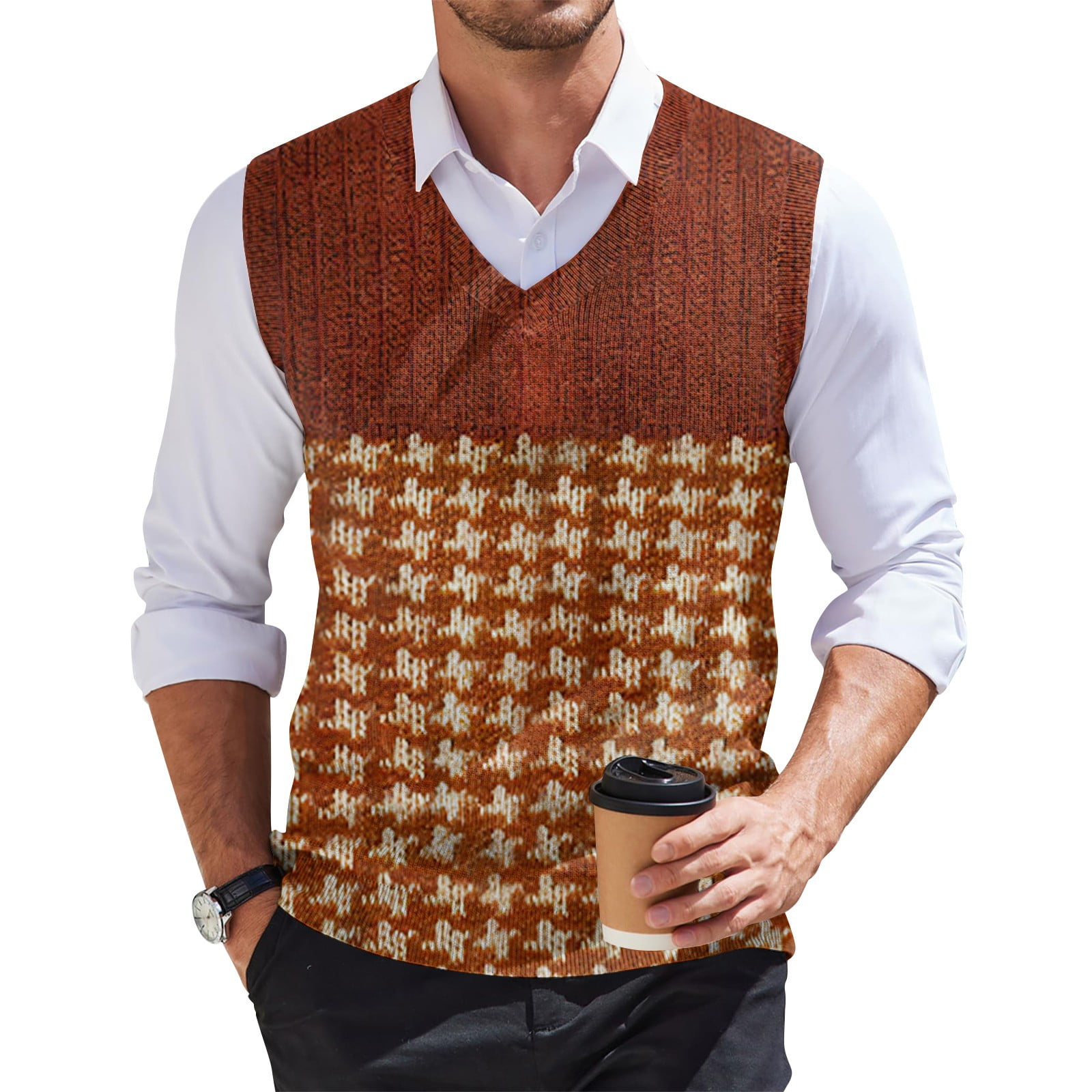 CHCNHAC Men's Sweater Vests V-Neck Slim Fit Pullover Casual Knitted Graphic Sweaters Spring ...