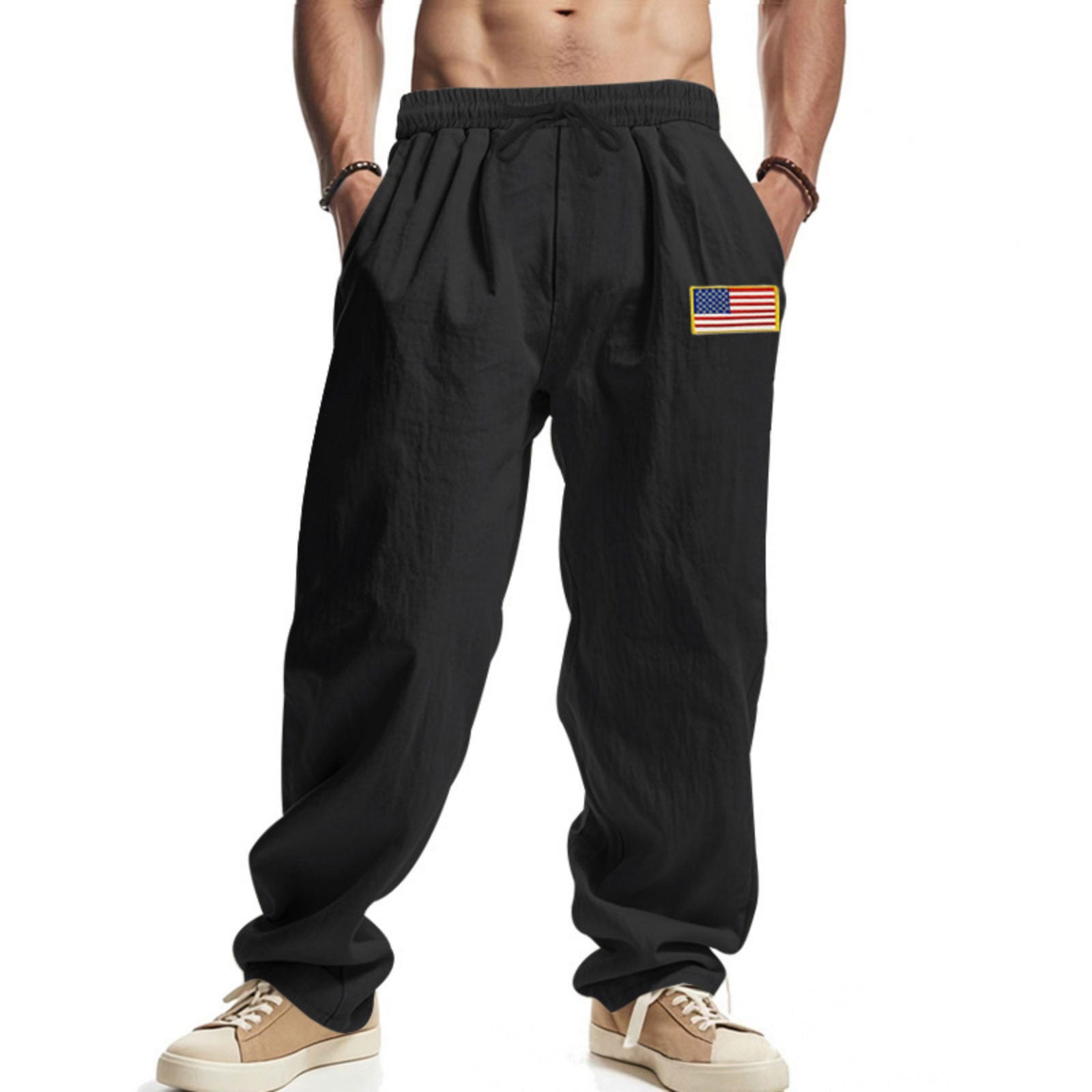 CHCNHAC Mens 4th Of July Pants Elastic Waist Wide-Leg Pants ...