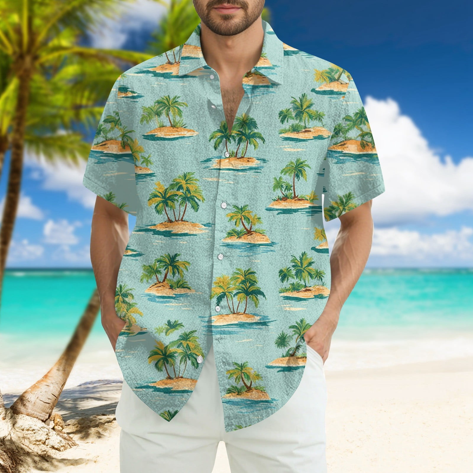 CHCNHAC Mens Beach Shirts Summer Short Sleeve Button Down Floral Shirts ...