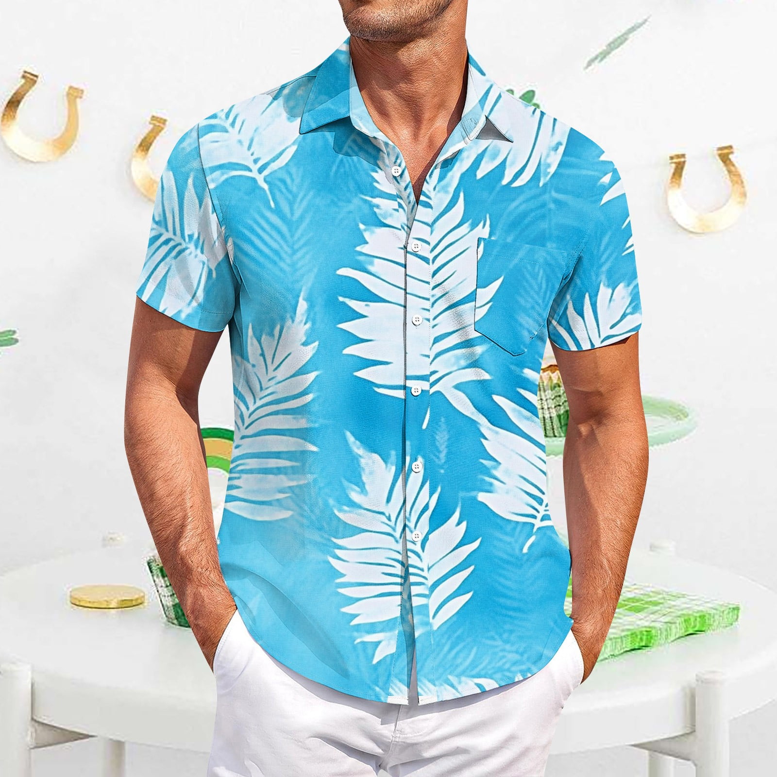 CHCNHAC Mens Beach Shirts Summer Short Sleeve Button Shirts Leisure ...