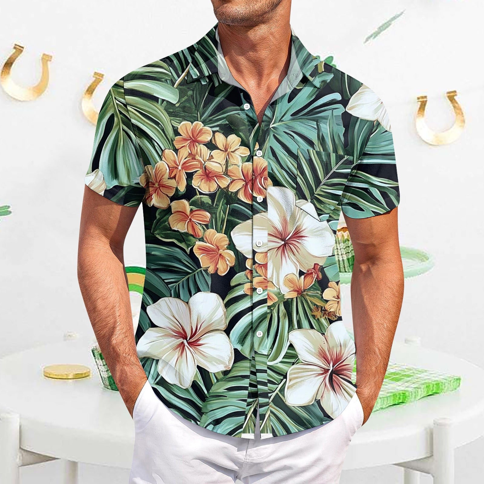 CHCNHAC Mens Beach Shirts Summer Short Sleeve Button Up Shirts Casual ...