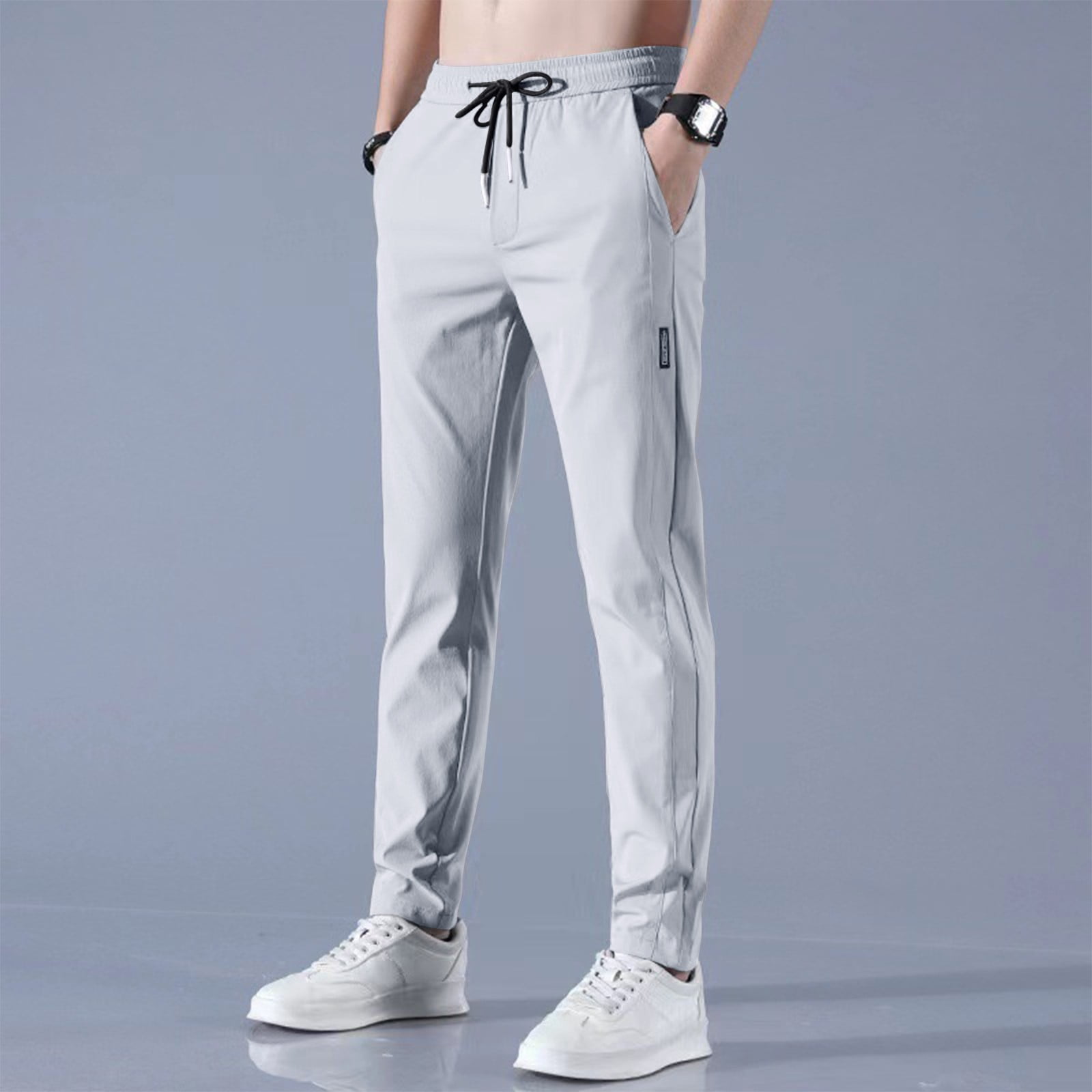 CHCNHAC Mens Black Pants Drawstring Elastic Waisted Sweatpants Summer ...