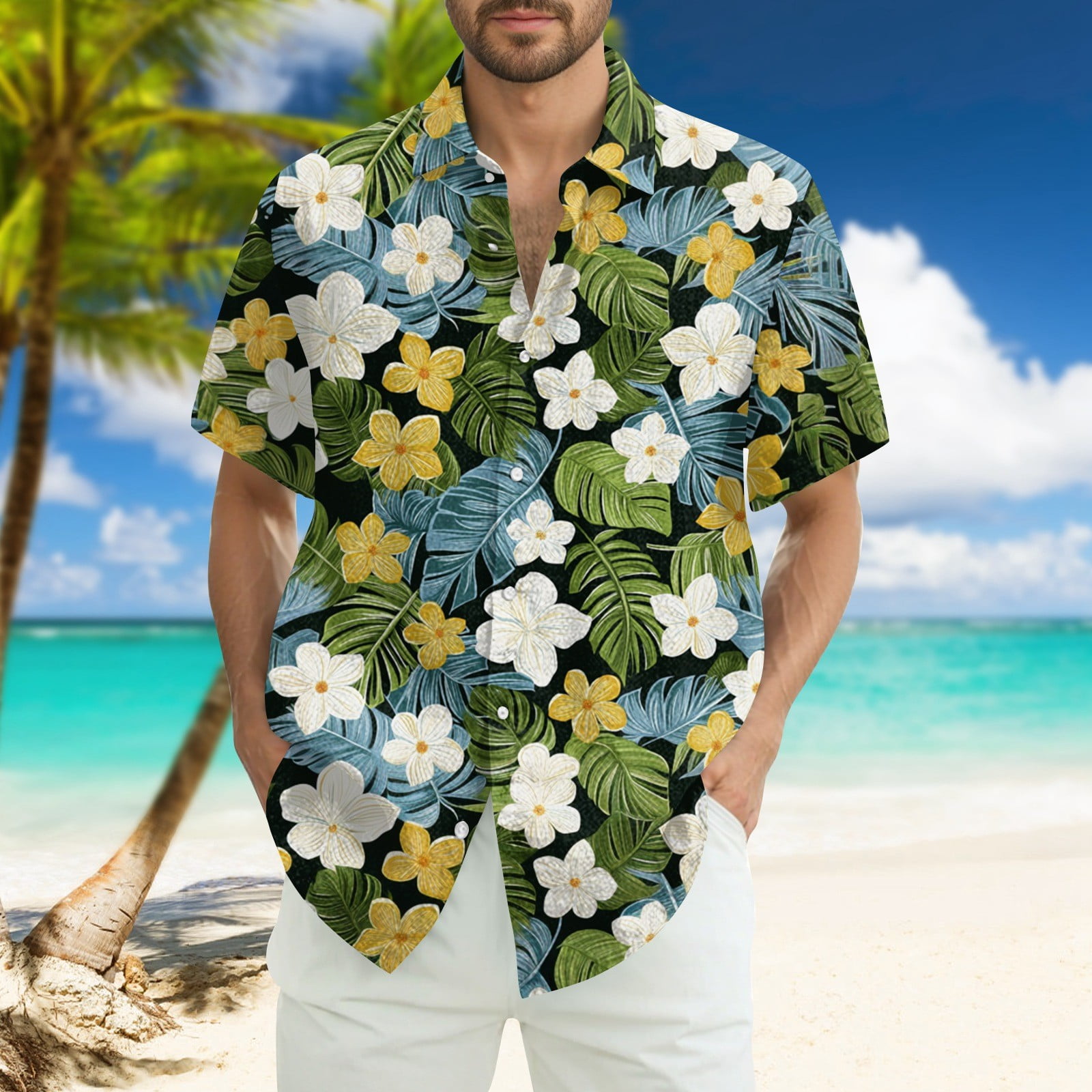 CHCNHAC Mens Button Down Shirt Summer Short Sleeve Button Down Floral ...