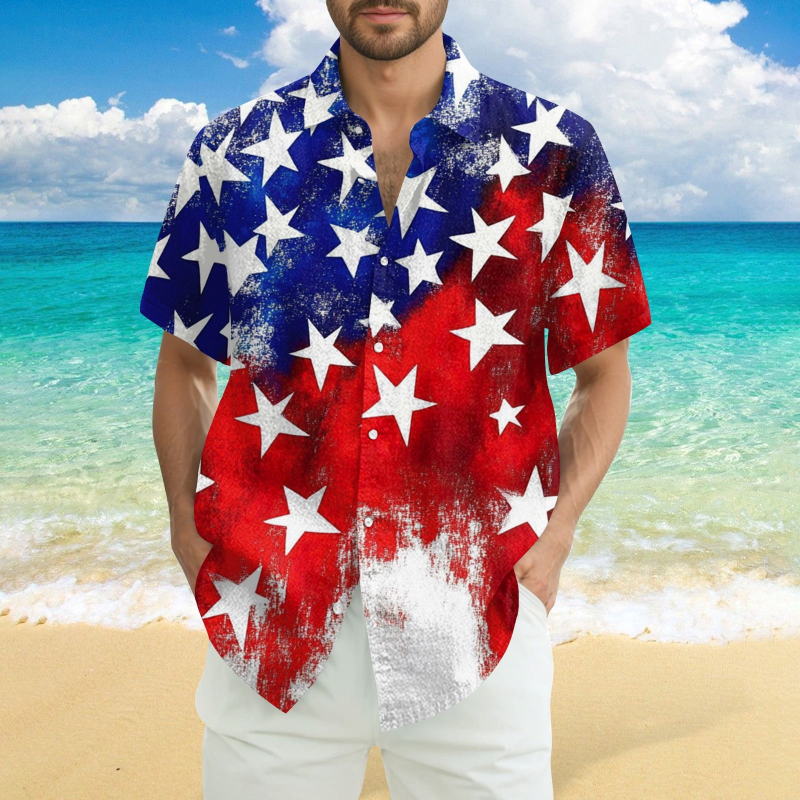 CHCNHAC Mens Button Down Short Sleeve Shirt Vacation Summer Beach Tees ...