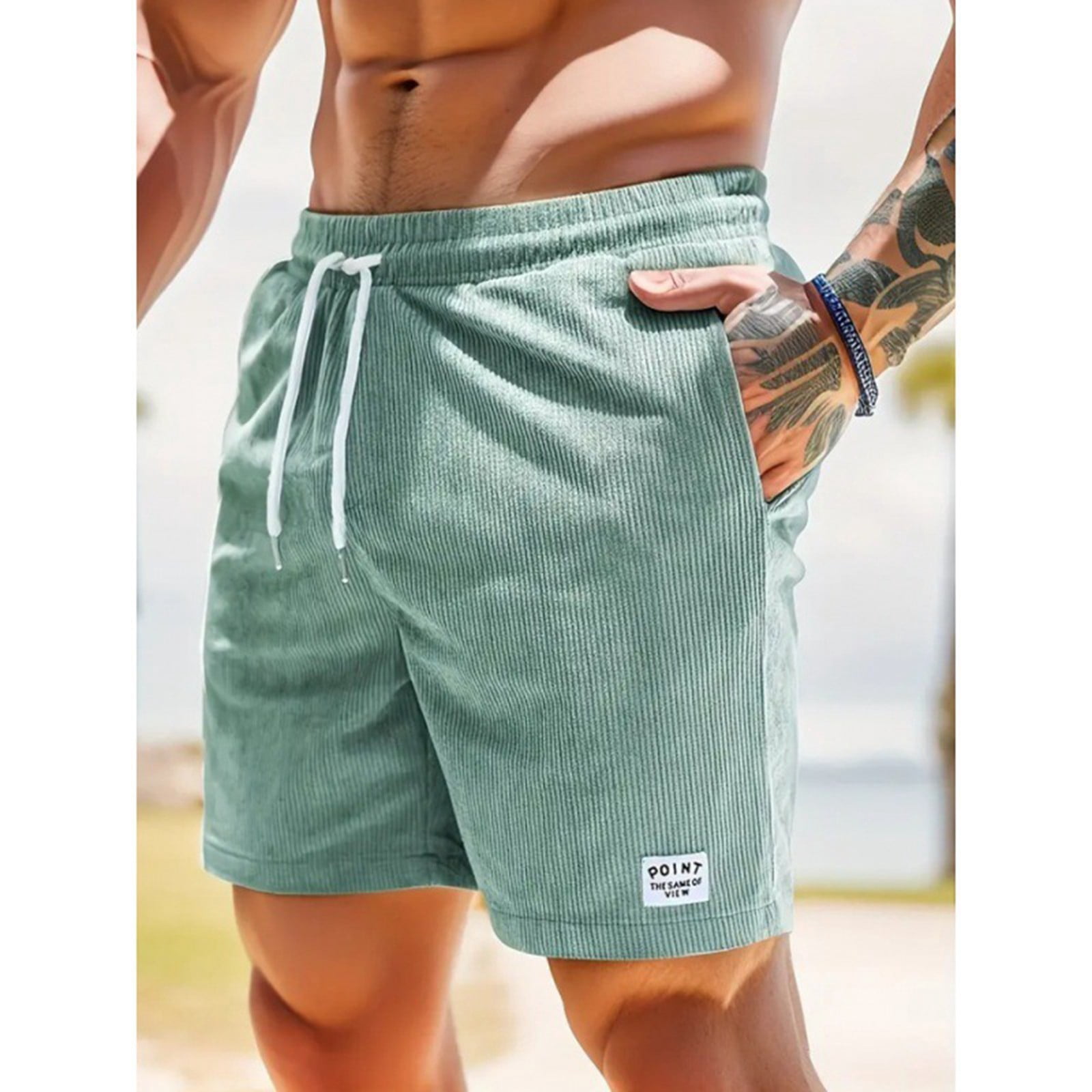 CHCNHAC Mens Casual Corduroy Cargo Shorts Below Knee Stretch Waist ...