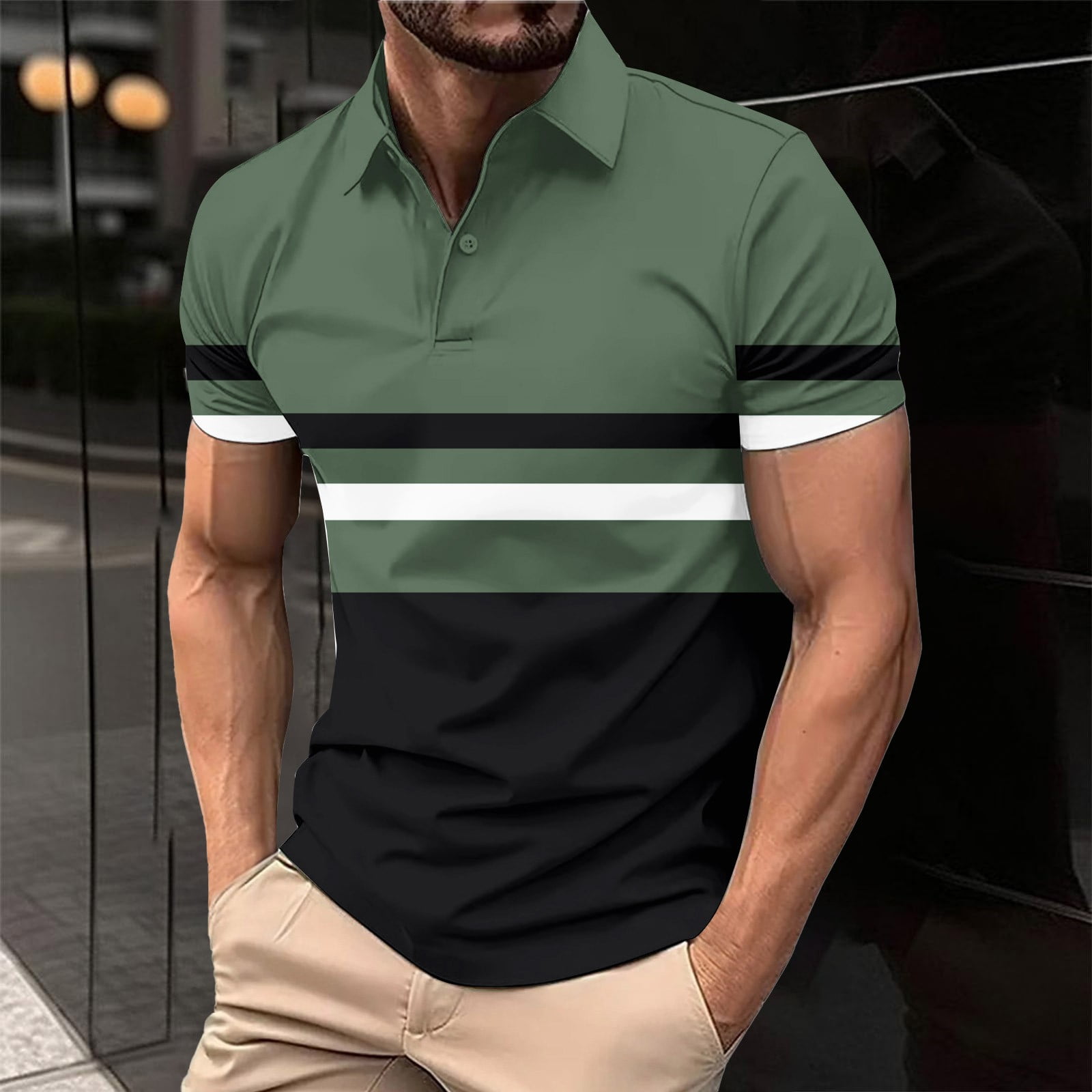 CHCNHAC Mens Golf Shirt Leisure Short Sleeve Henley Shirts Fashion ...