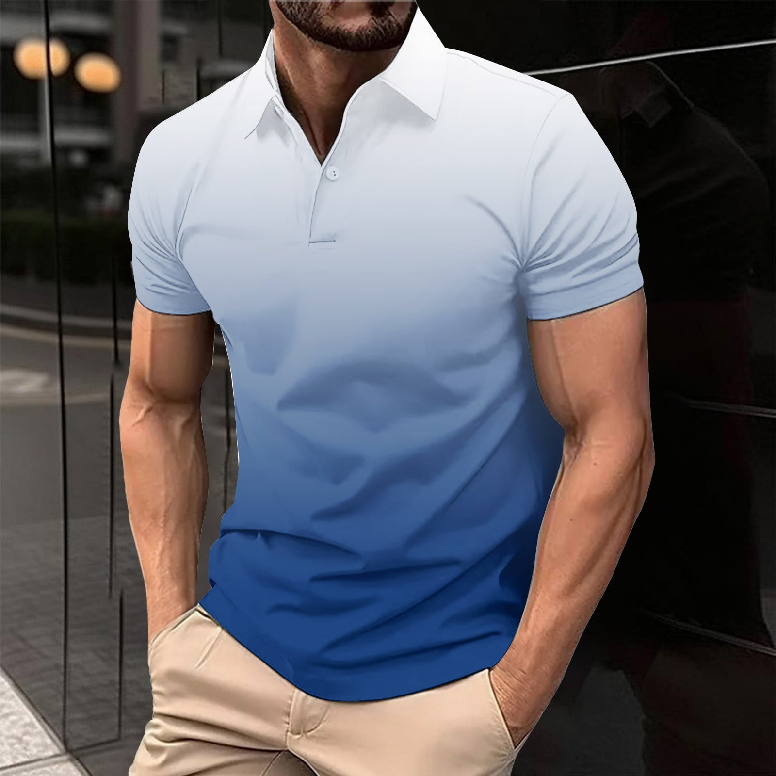 CHCNHAC Mens Polo Shirts Leisure Short Sleeve Henley Shirts Fashion ...