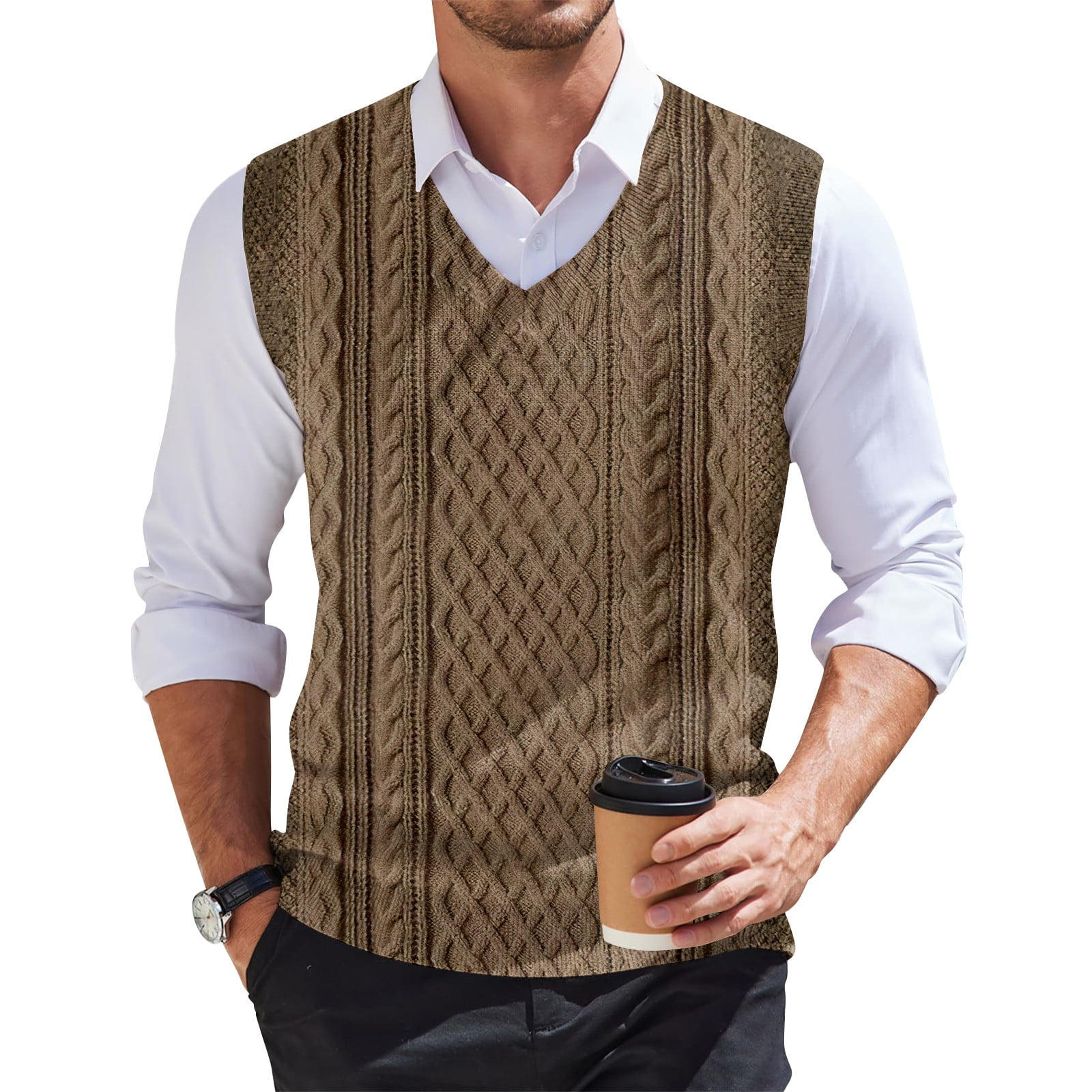 CHCNHAC Mens Sweater Vest V-Neck Graphic Pullover Knit Sleeveless ...