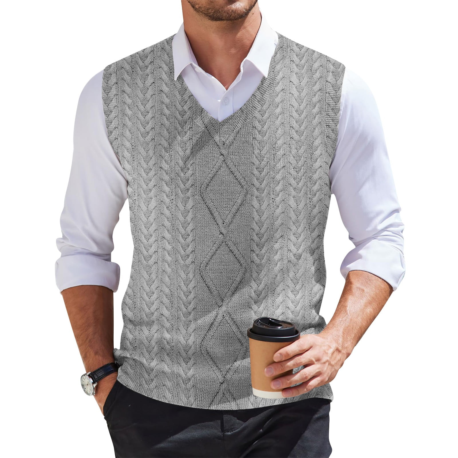 CHCNHAC Mens Sweater Vest V-Neck Graphic Pullover Lightweight Knitted ...
