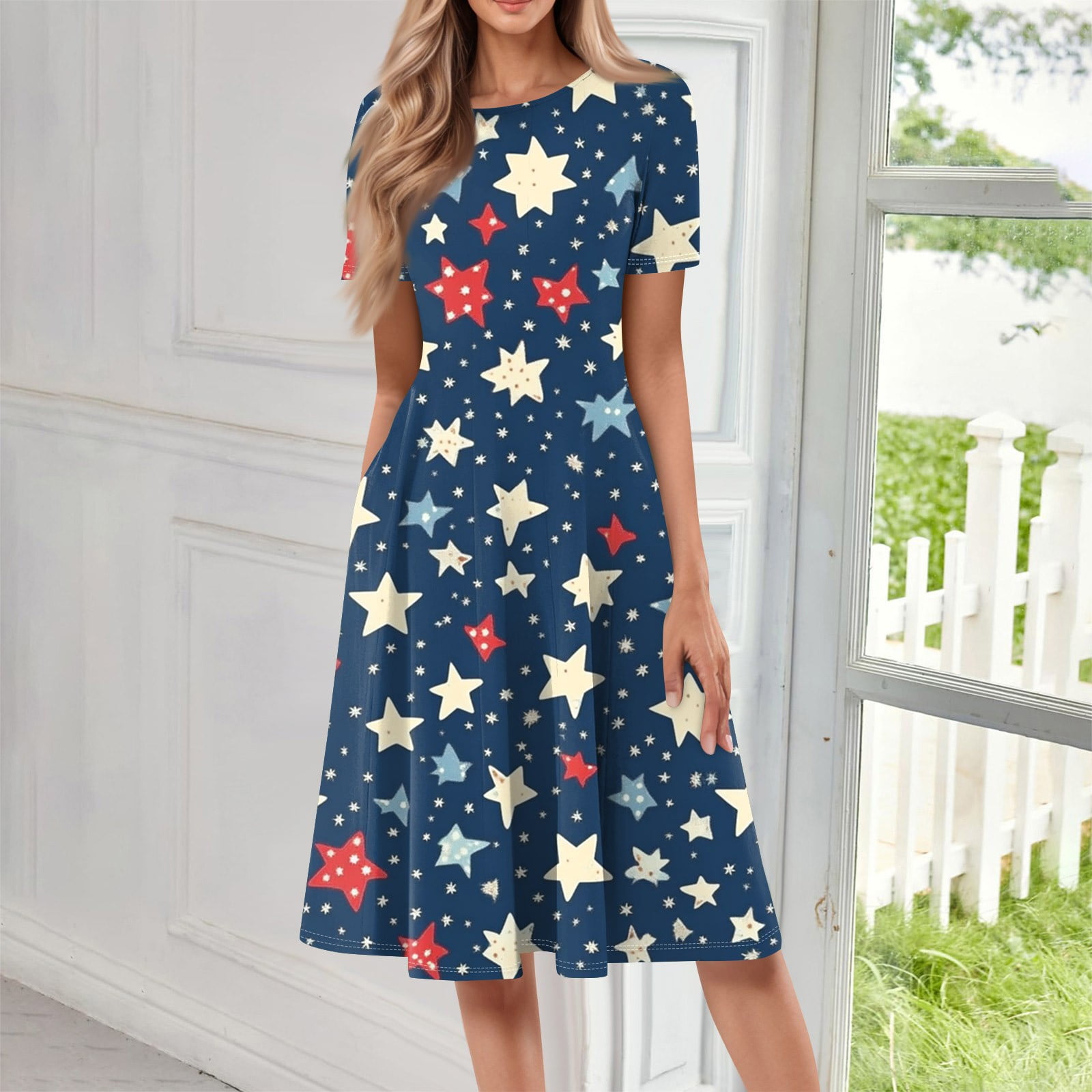 CHCNHAC Midi Dresses for Women Short Sleeve Crew Neck Midi Dresses ...