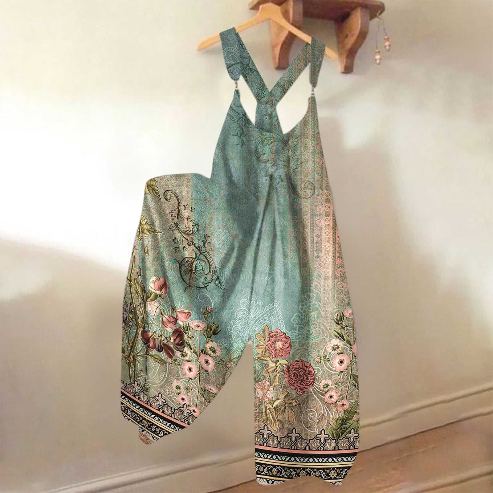 CHCNHAC Overall Rompers for Women Plus Size Sleeveless Wide Leg ...