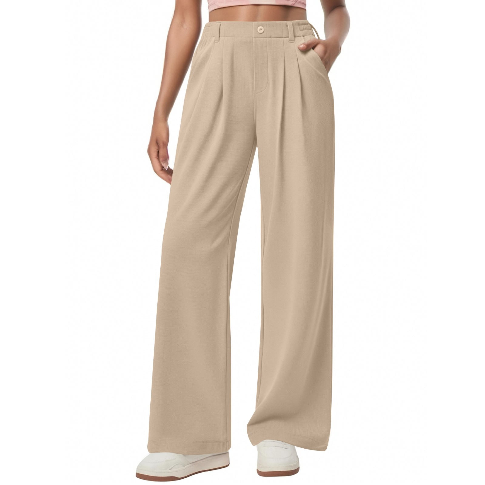 CHCNHAC Palazzo Pants for Women Pleated Button Up Trousers Pants Tummy ...