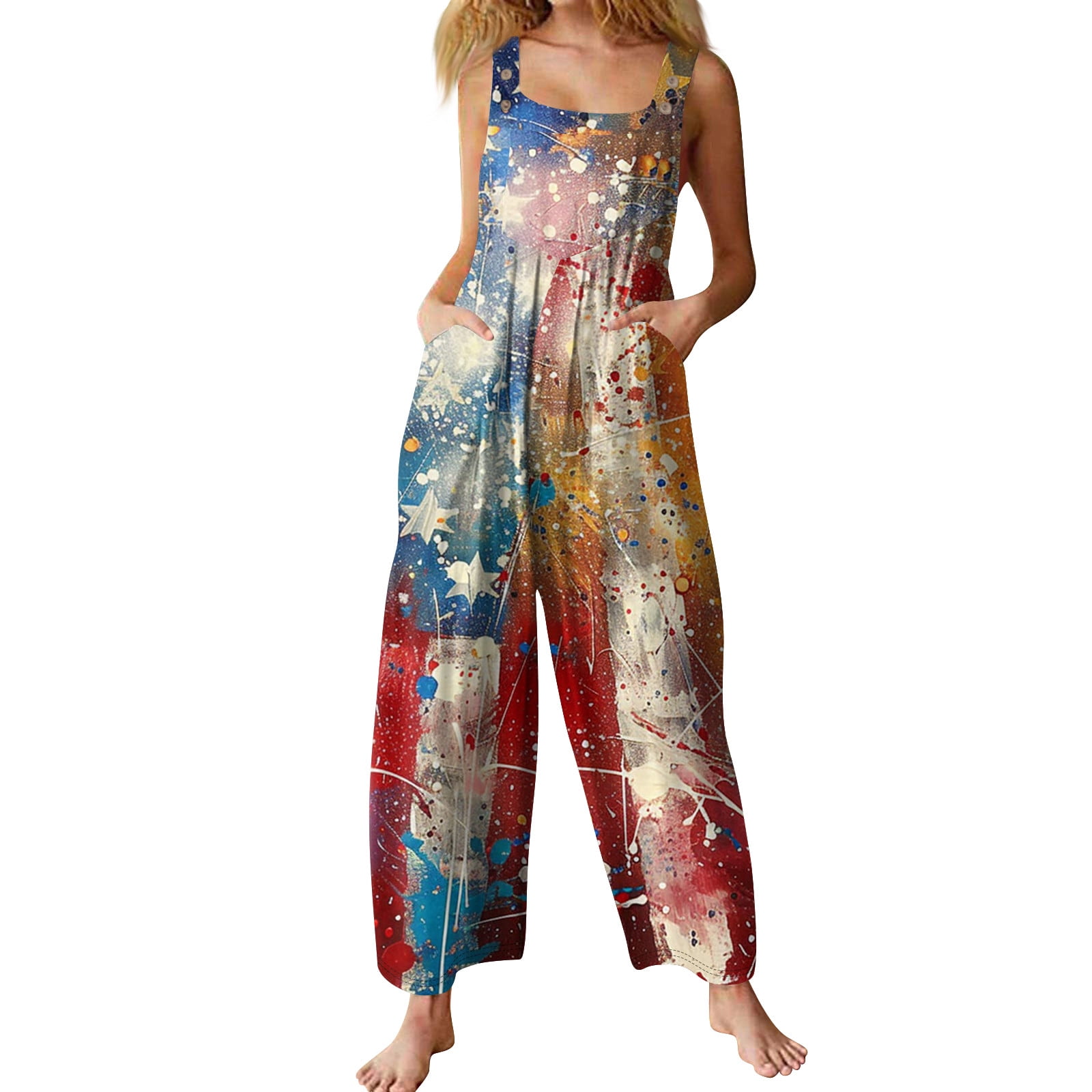 CHCNHAC Patriotic Jumpsuits for Women Usa Flag Patriotic Print ...
