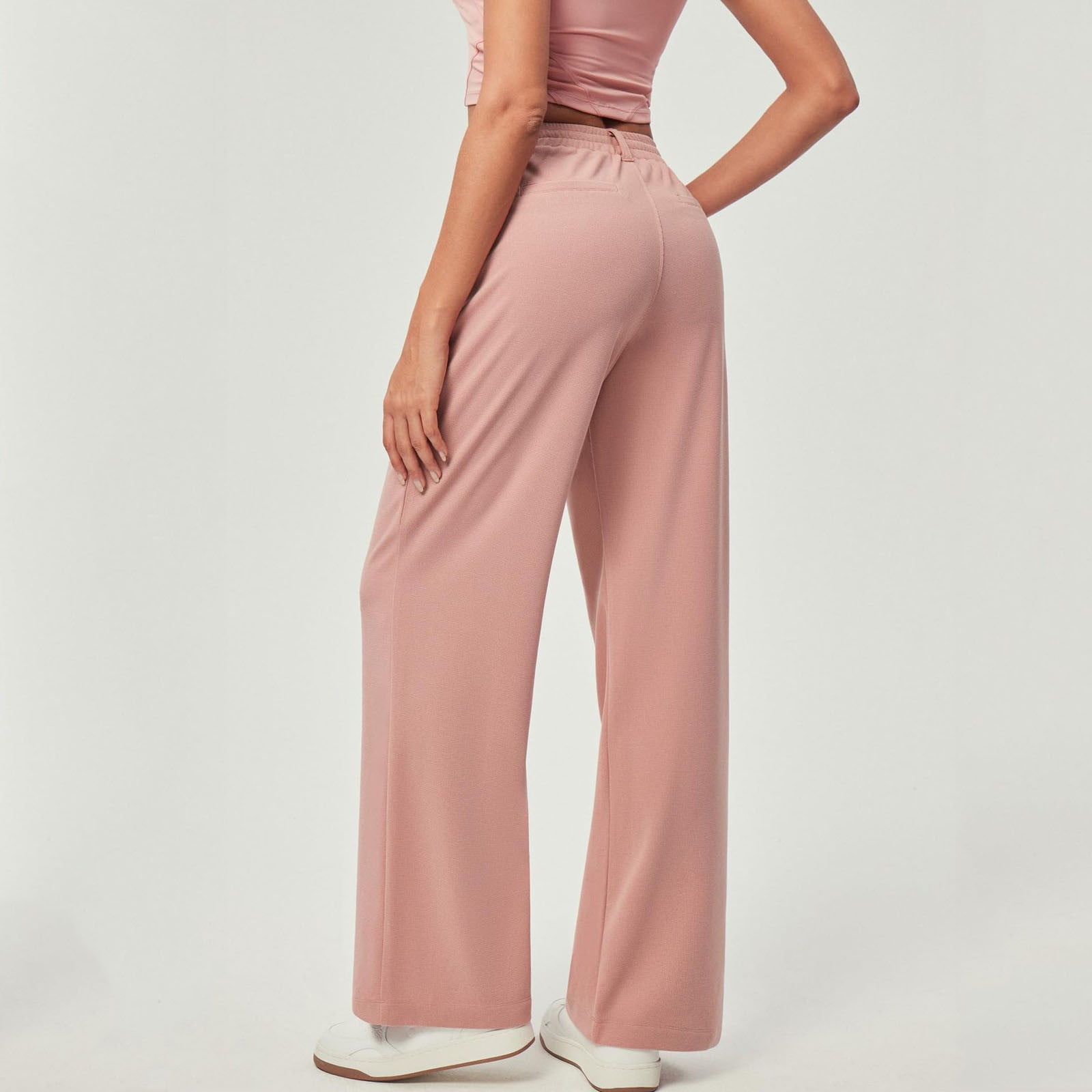 CHCNHAC Pink Wide Leg Pants Woman Trendy High Elastic Waisted Slacks ...