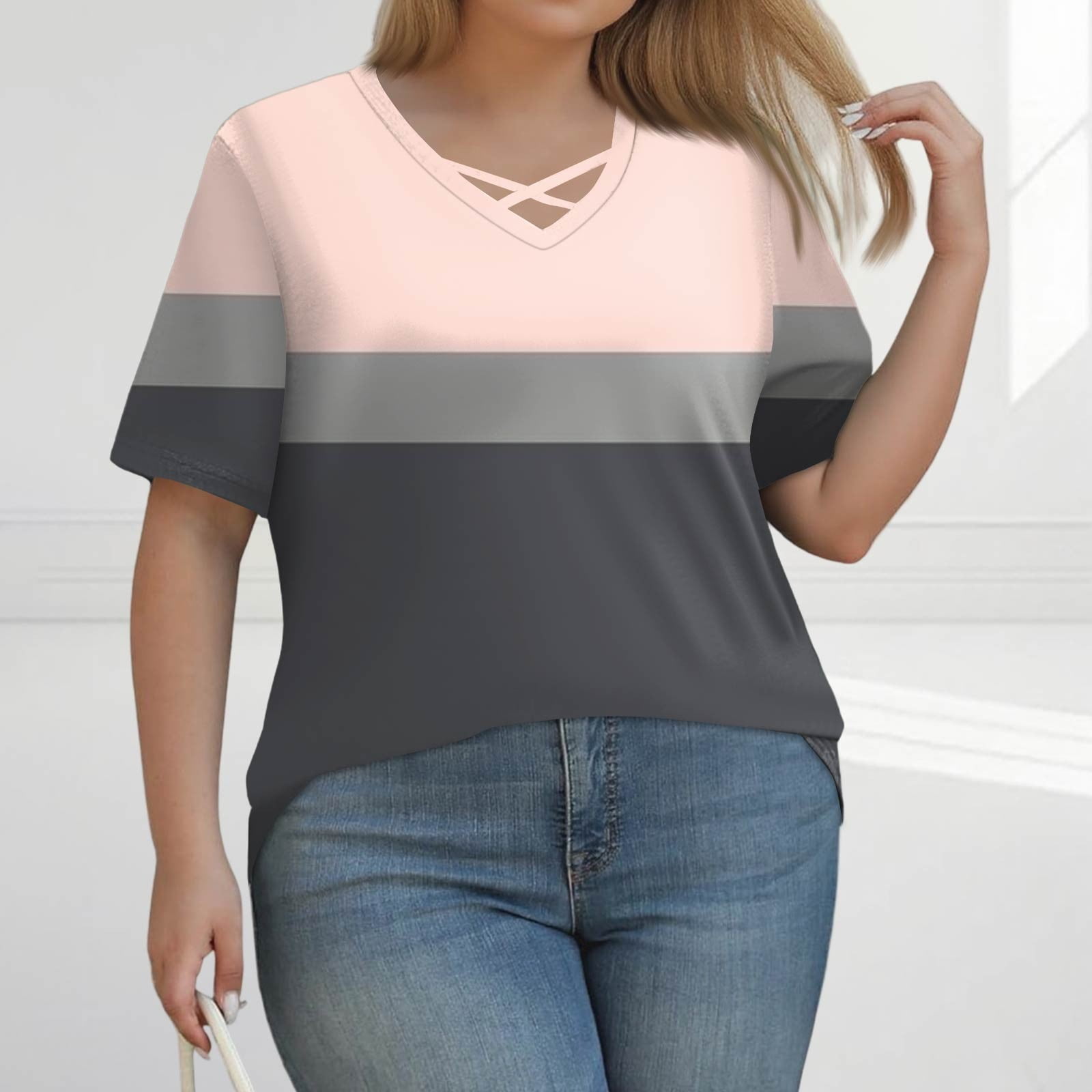 CHCNHAC Plus Size Tops for Curvy Women Criss Cross Spring Tunic Tops ...