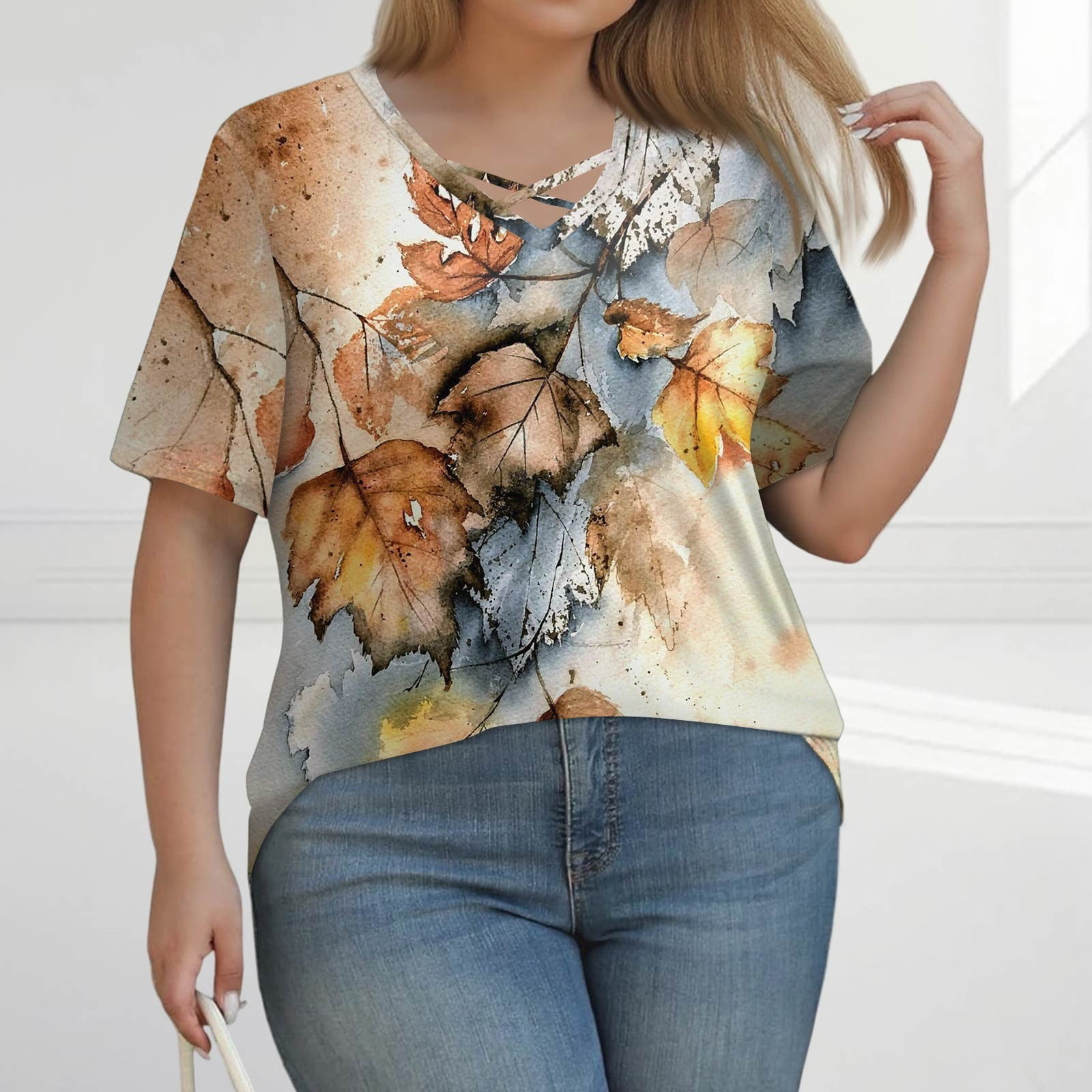 CHCNHAC Plus Size Tops for Curvy Women Oversized V-Neck Tunic Tops ...