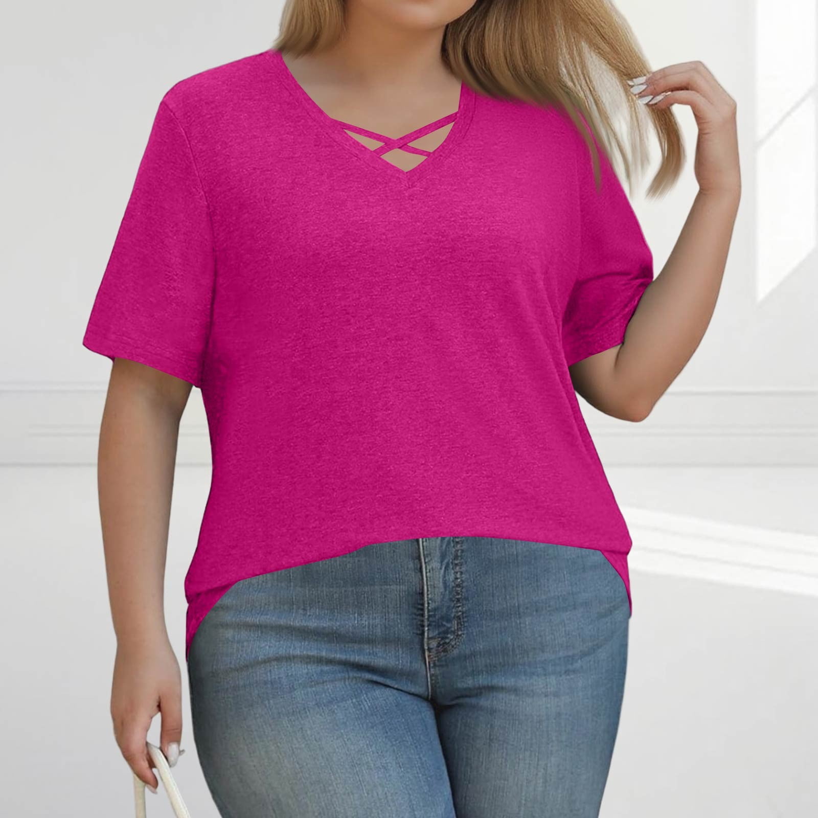 CHCNHAC Plus Size Tops for Women Criss Cross Spring Top Oversized V ...